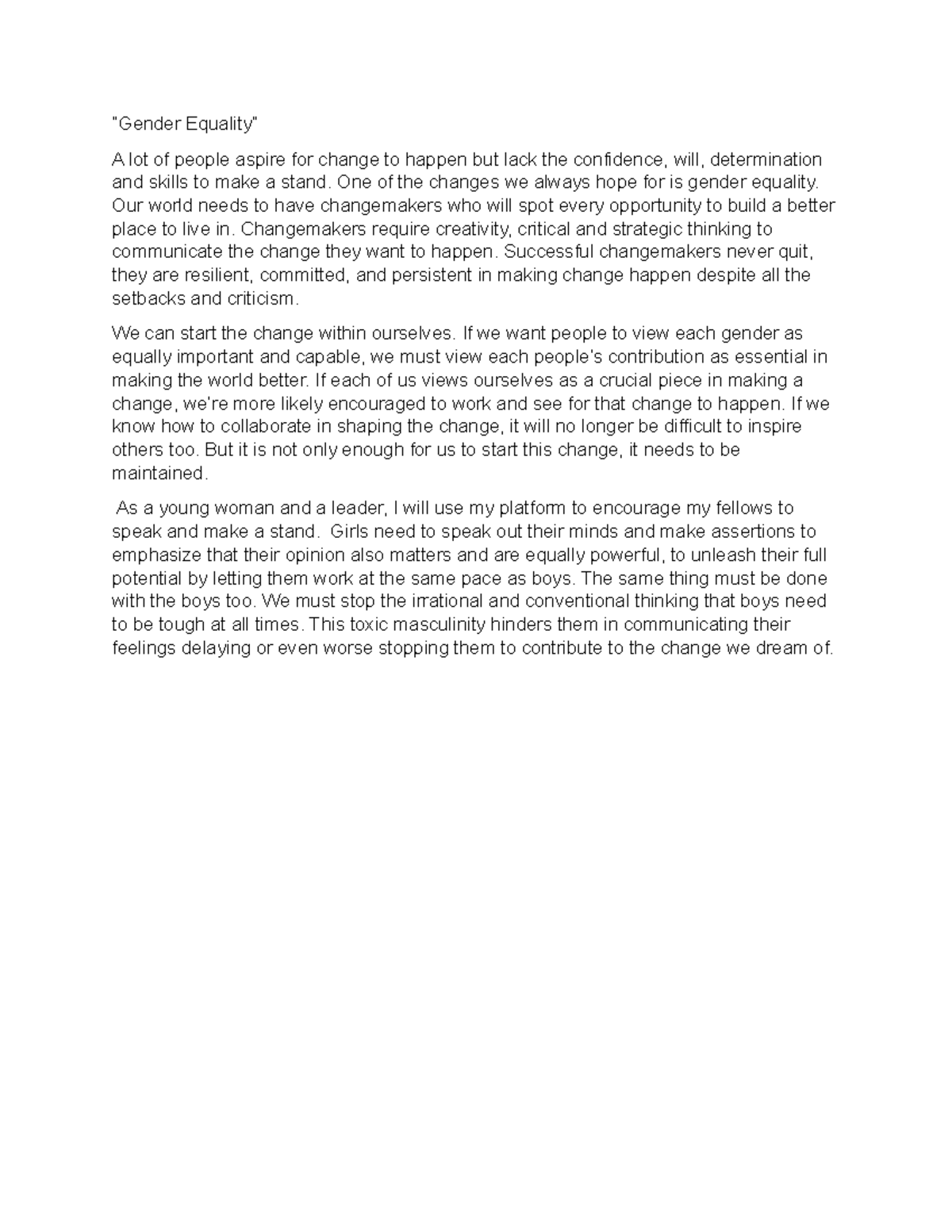 Gender Equality - The combined profit of the entity is equal a. to the ...