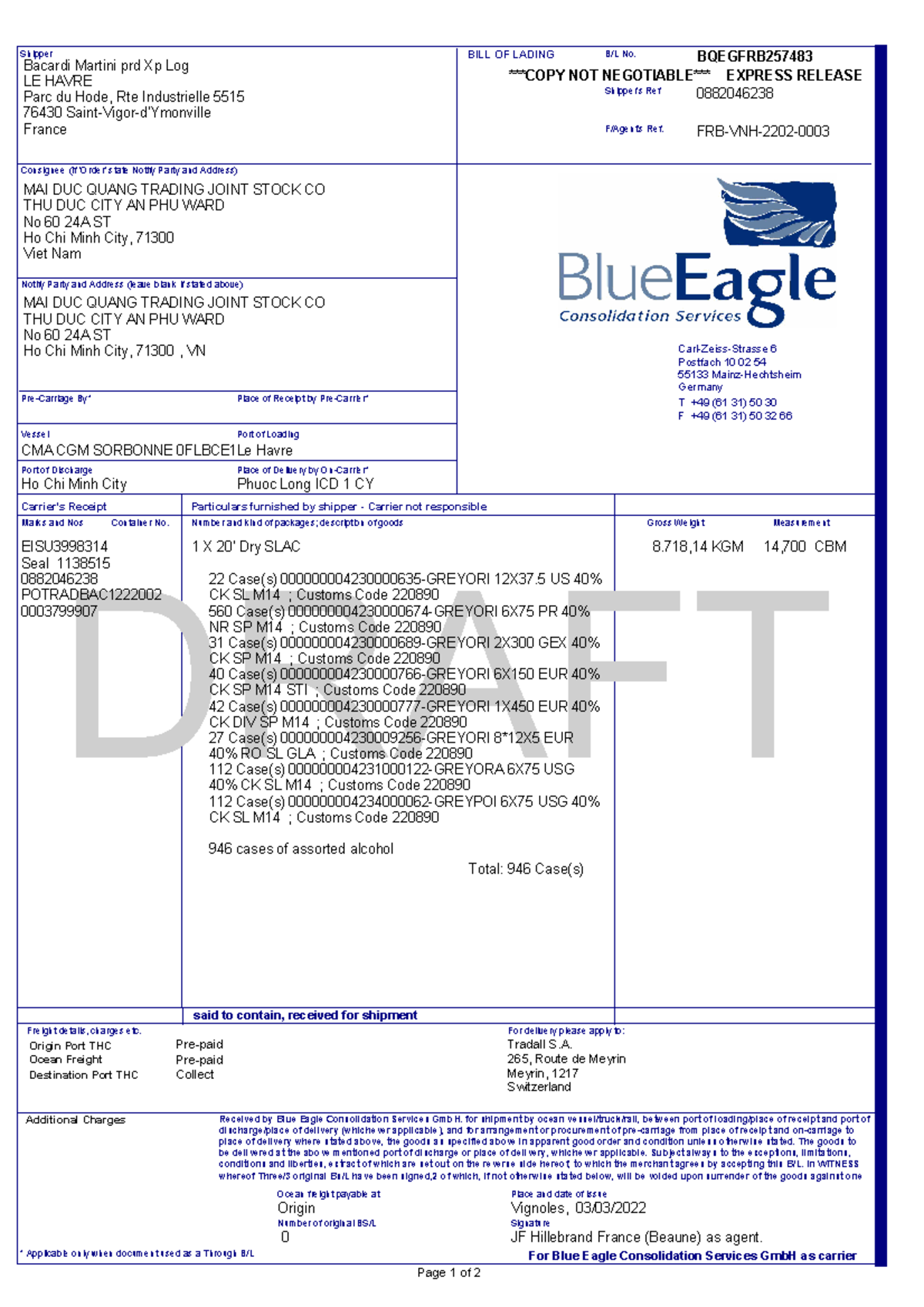 Bqegfrb 257483 Final bill - 0882046238 BILL OF LADING BQEGFRB B/L No. F ...