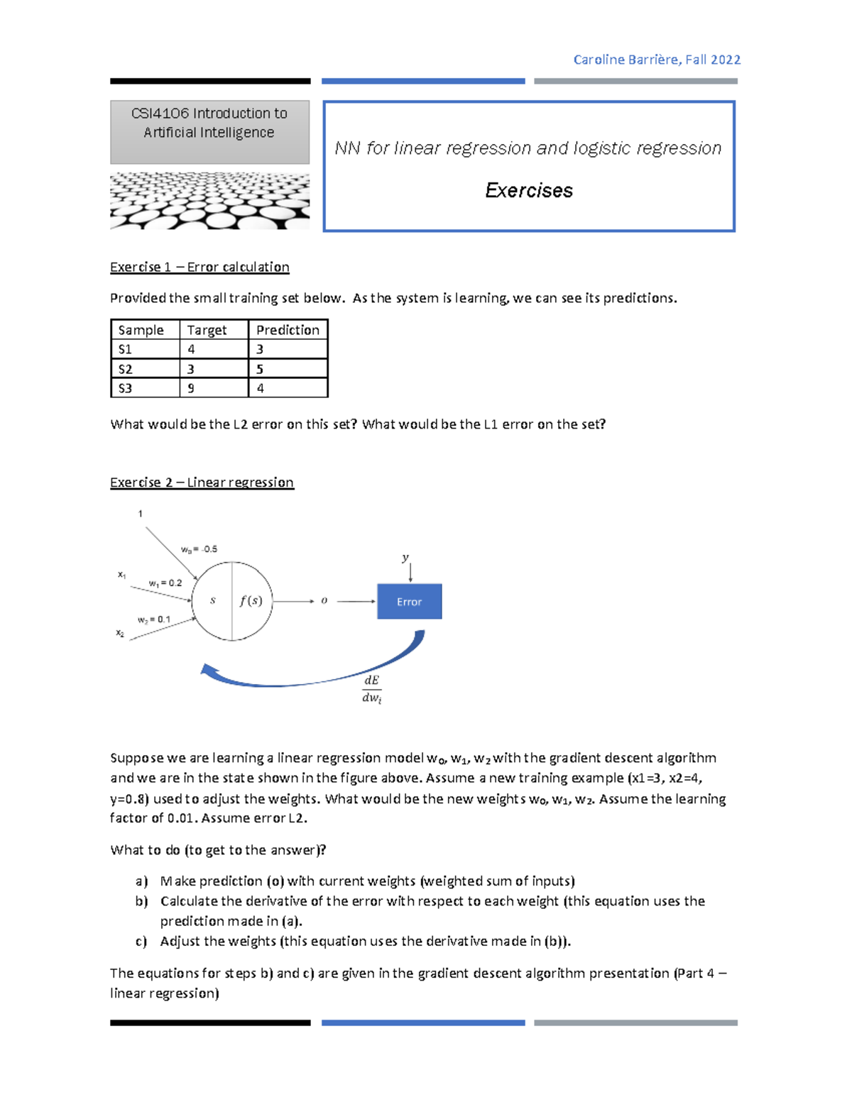 Fall2022 CSI4106 Module 3 NN Exercises - Caroline Barrière, Fall 2022 ...