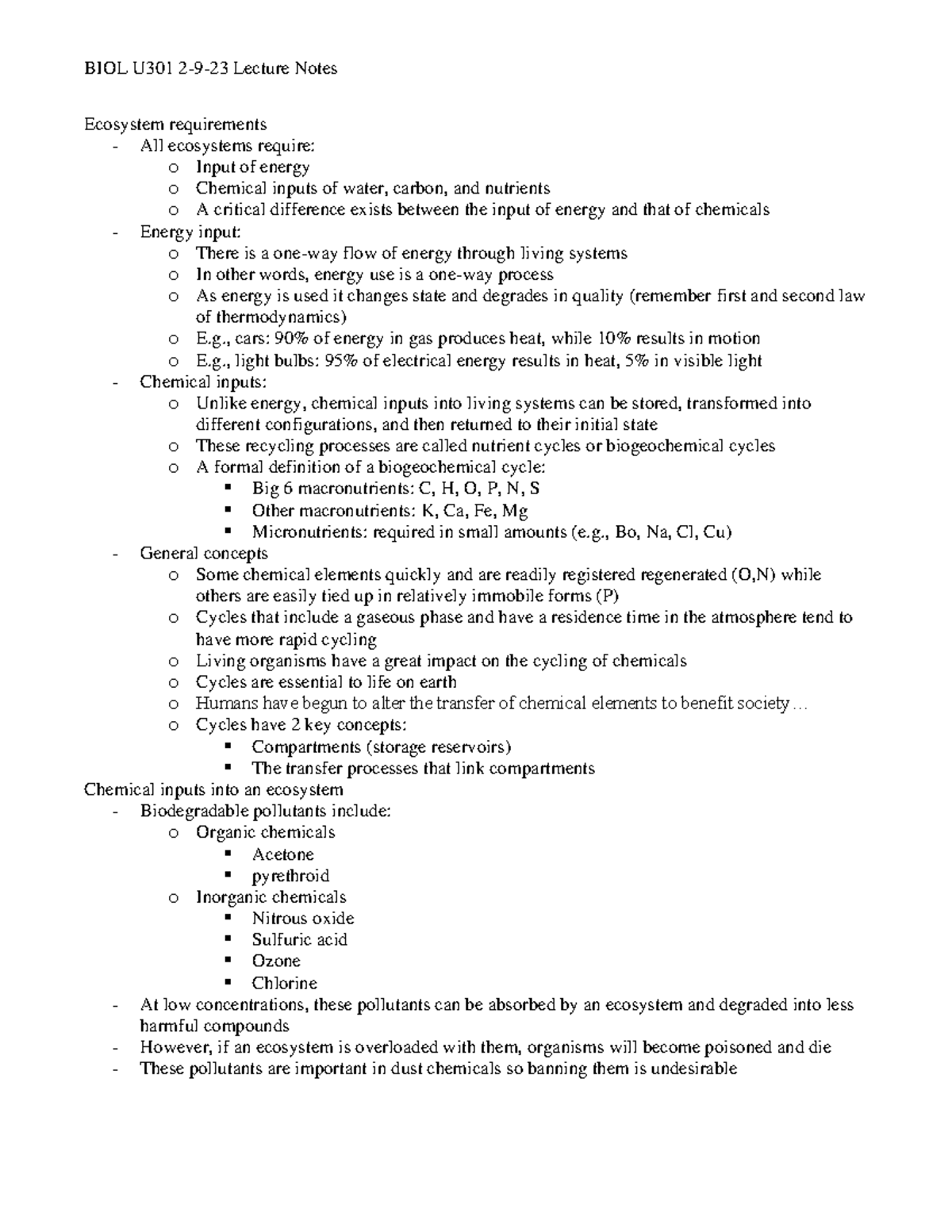 BIOL U301 2-9-23 Lecture Notes - BIOL U301 2-9-23 Lecture Notes ...