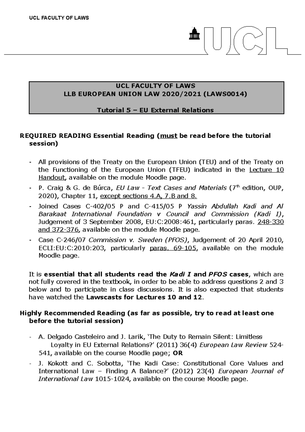 Tutorial 5 - Reading Questions - UCL FACULTY OF LAWS UCL FACULTY OF ...