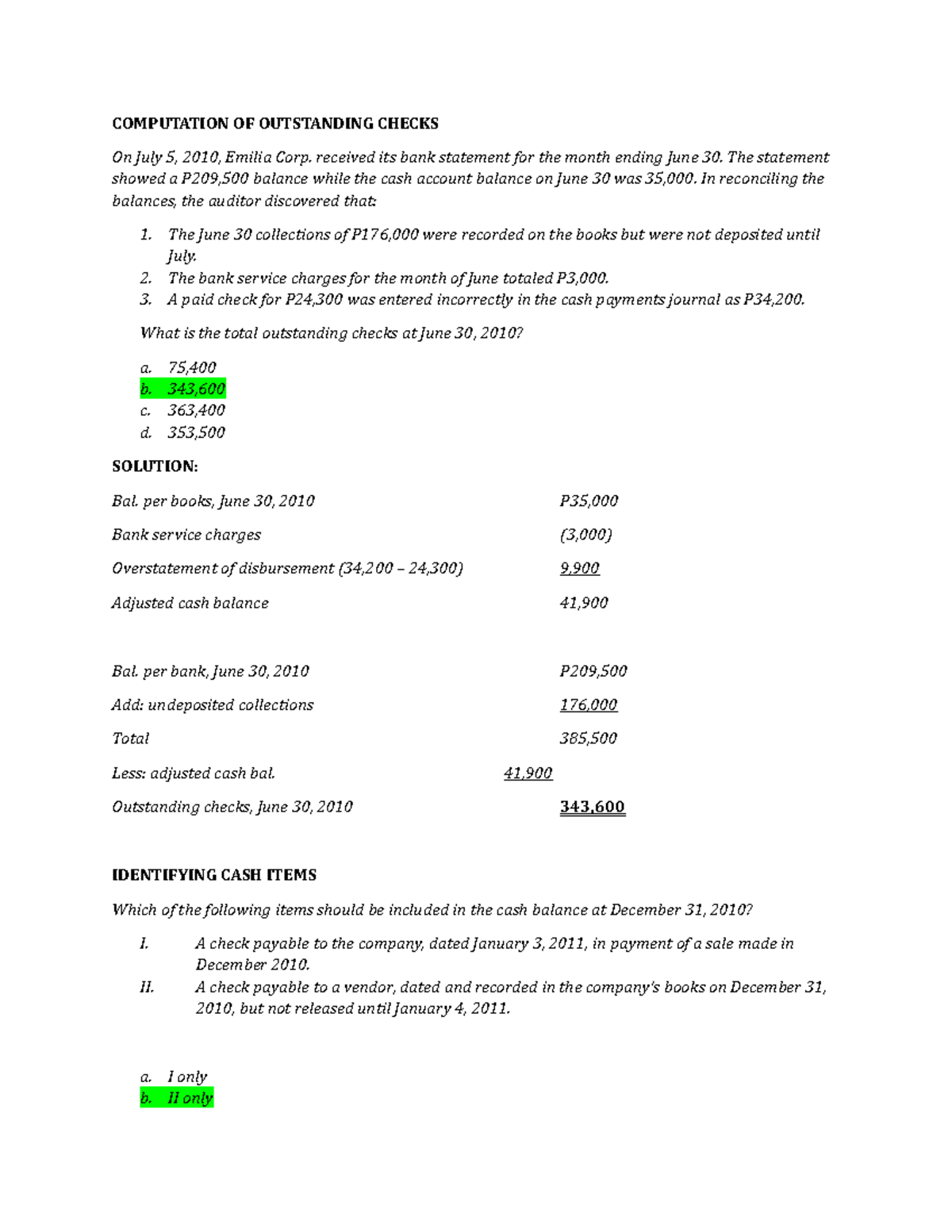 1ST EXAM Answer KEY 3 - COMPUTATION OF OUTSTANDING CHECKS On July 5 ...