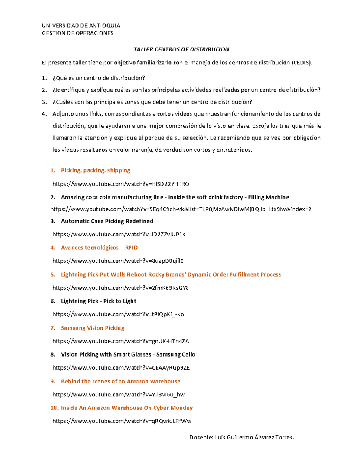 Taller Cedis no realizado , solo puntos - UNIVERSIDAD DE ANTIOQUIA GESTION DE OPERACIONES ...