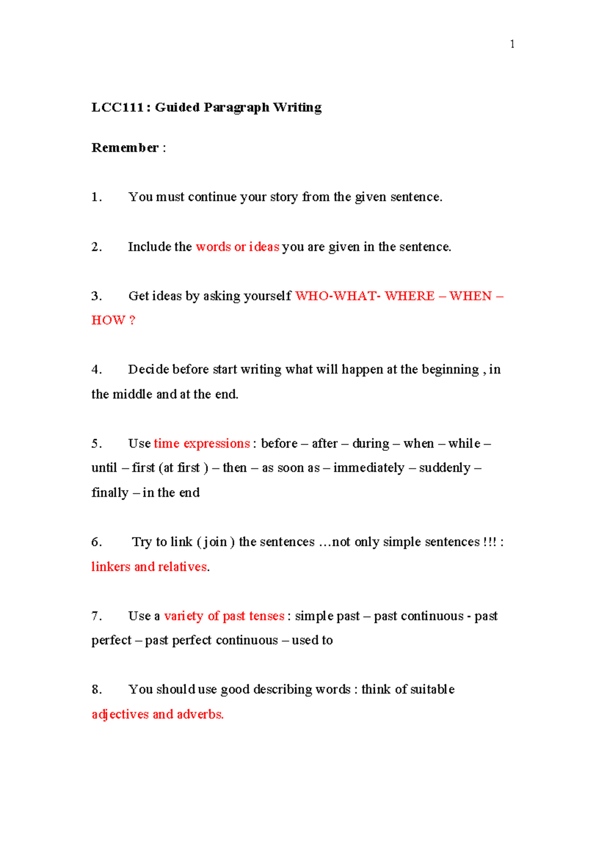 LCC111 Guided Paragraphwriting - LCC111 : Guided Paragraph Writing ...