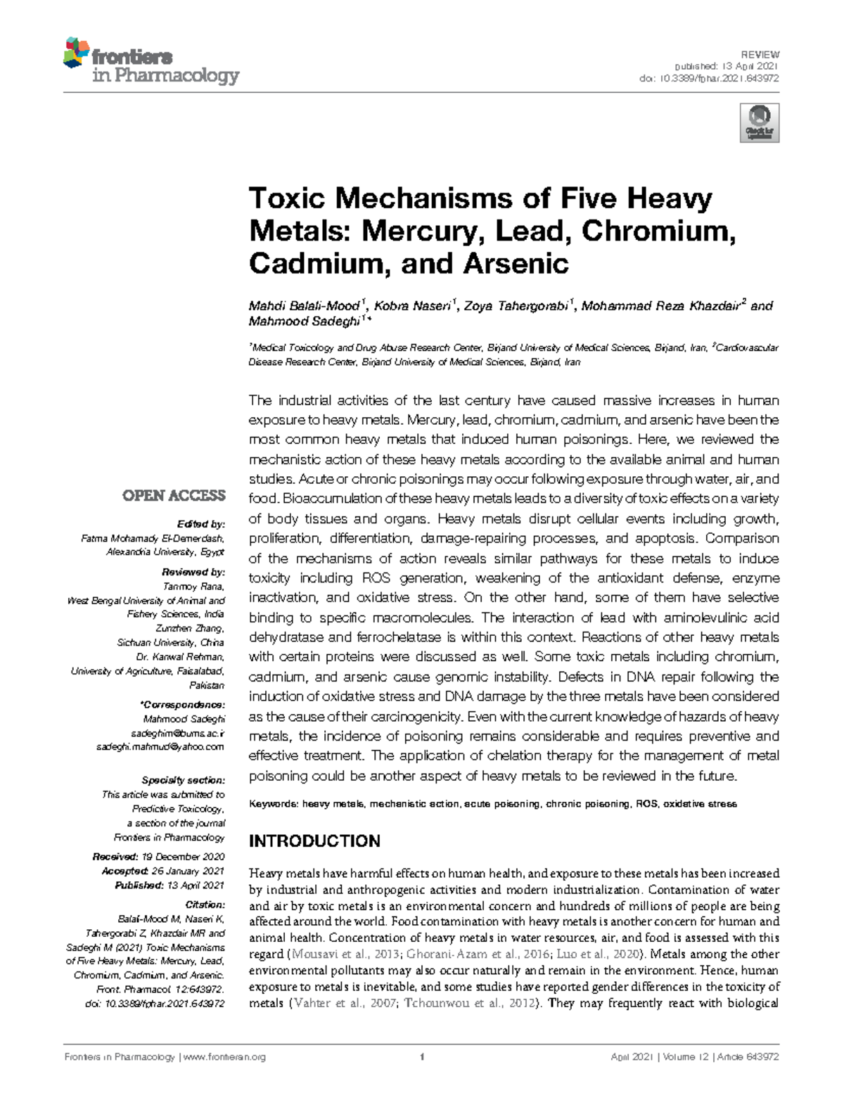 Fphar-12-643972 - Heavy metals - Toxic Mechanisms of Five Heavy Metals ...