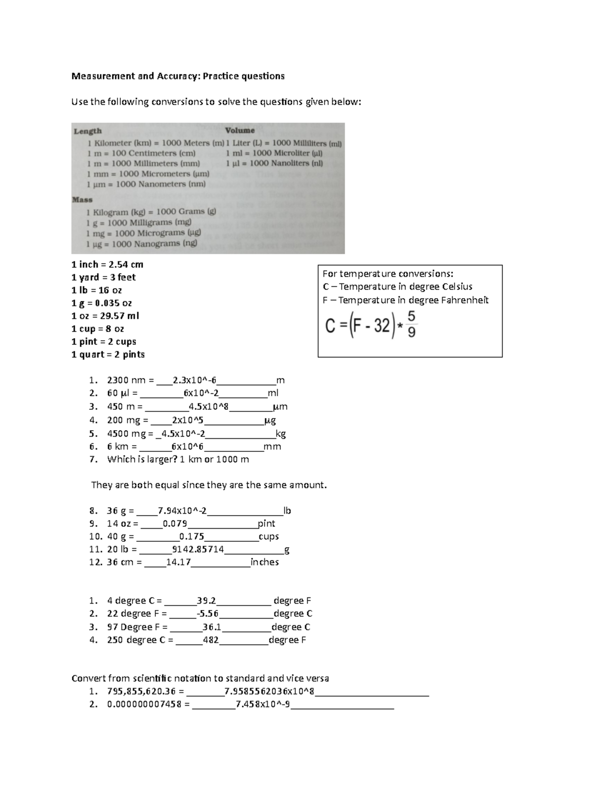 M and a answers - eoc - Measurement and Accuracy: Prac1ce ques1ons Use ...