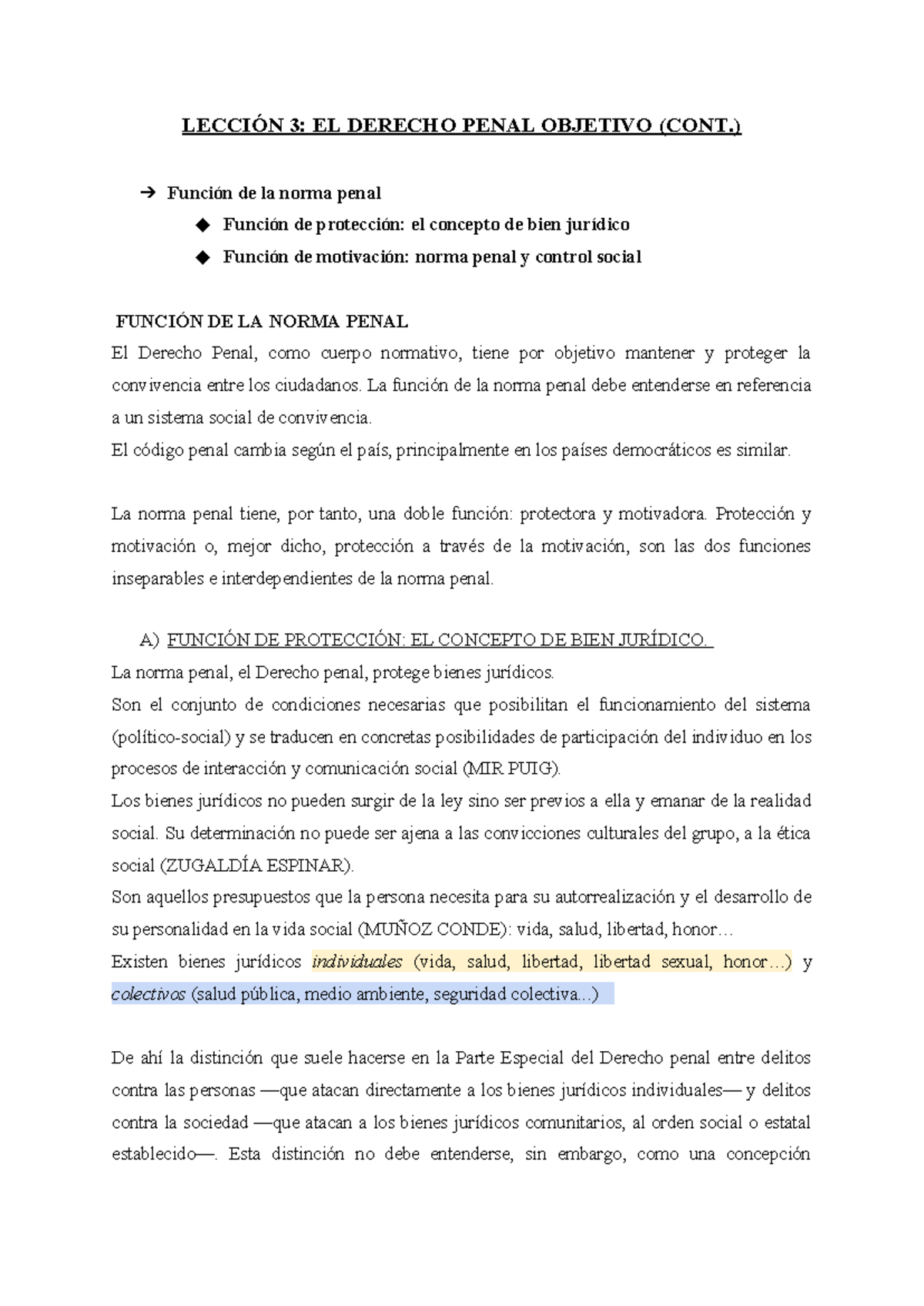 Lección 3 EL Derecho Penal Objetivo (CONT - LECCIÓN 3: EL DERECHO PENAL ...