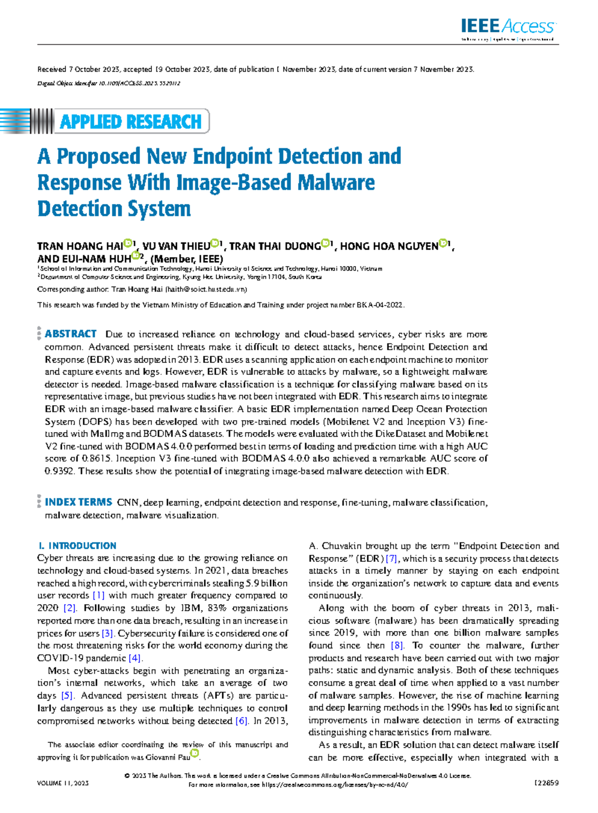 A Proposed New Endpoint Detection and Response With Image-Based Malware Detection System ...