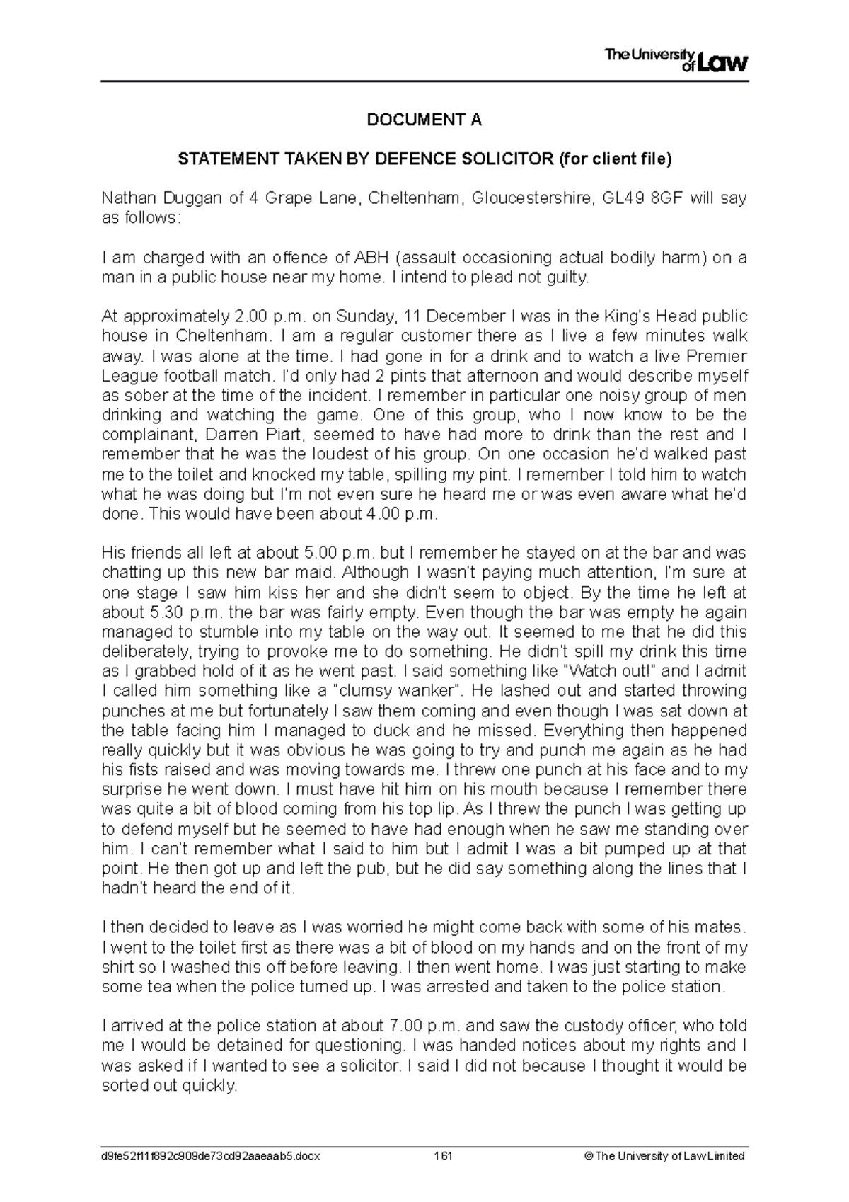 2223 dis u15 ce01 prep task documents - DOCUMENT A STATEMENT TAKEN BY ...