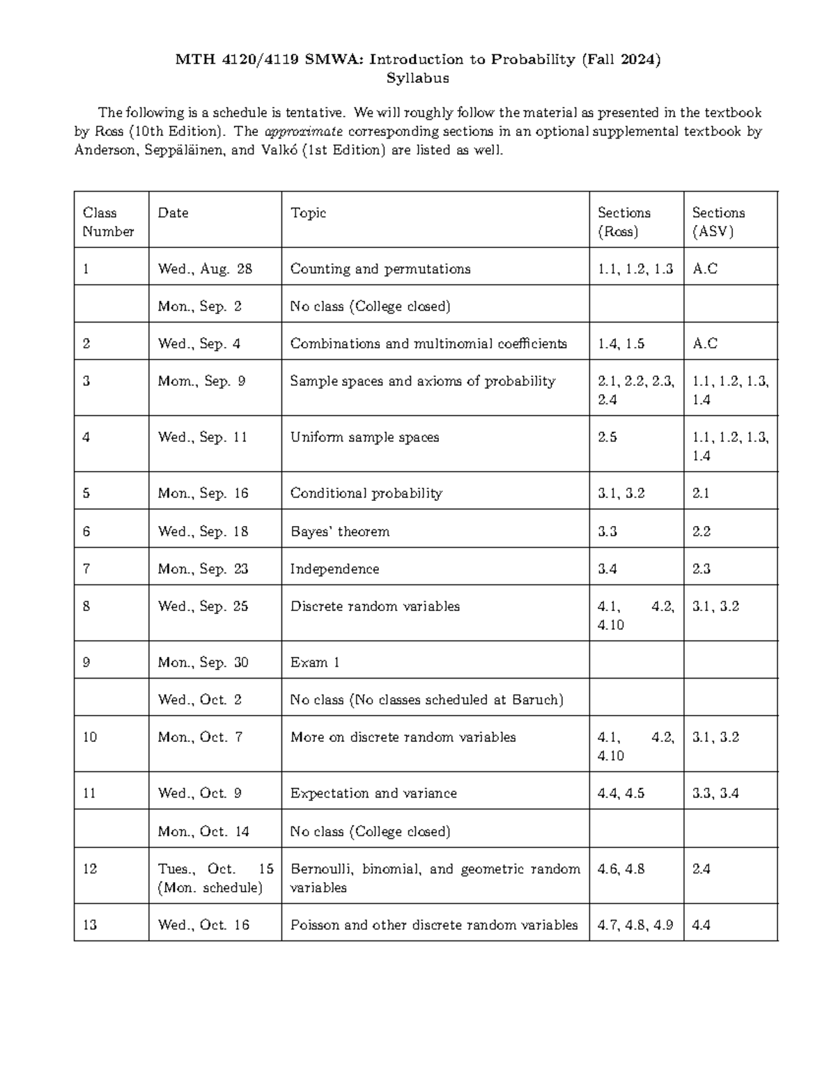 Syllabus - MTH 4120 - MTH 4120/4119 SMWA: Introduction to Probability ...