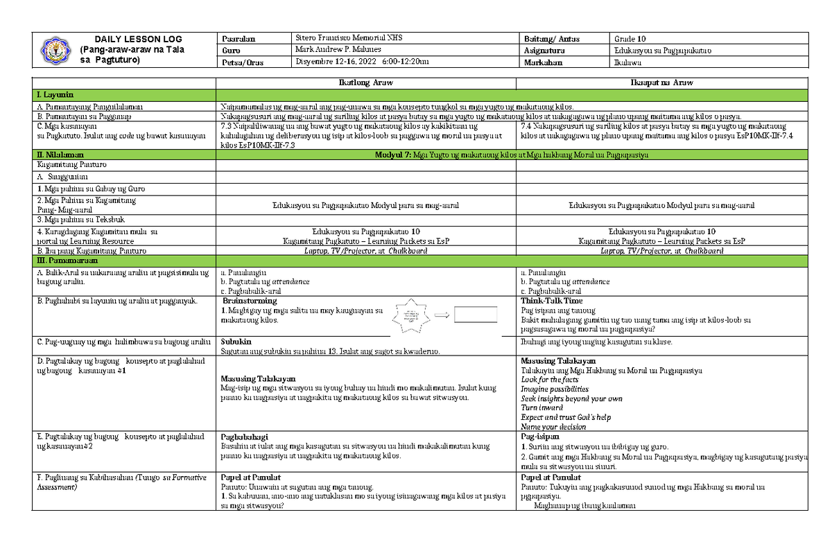 Module 7 WEEK 2 Mga Yugto ng makataong kilos at Mga hakbang Moral na ...