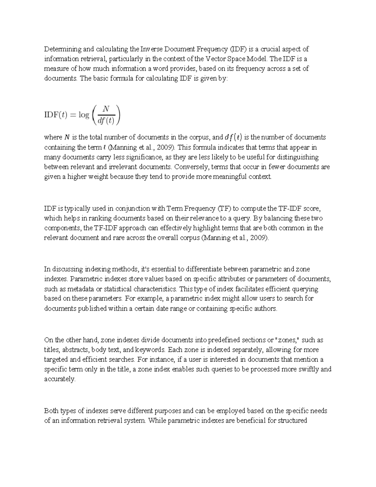Cs 3308 Discussion Assignment Unit 4 Information Retrieval Determining And Calculating The