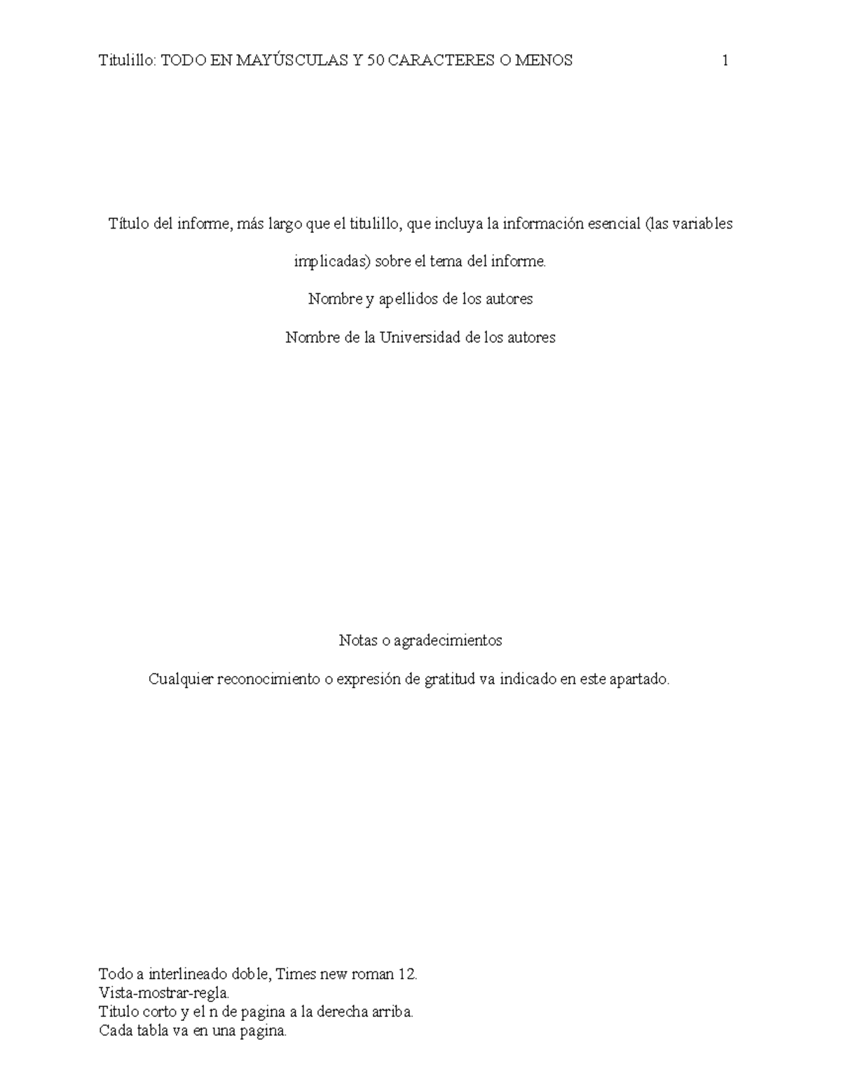 Plantilla-apa - Plantilla APA - Titulillo: TODO EN MAYÚSCULAS Y 50 ...