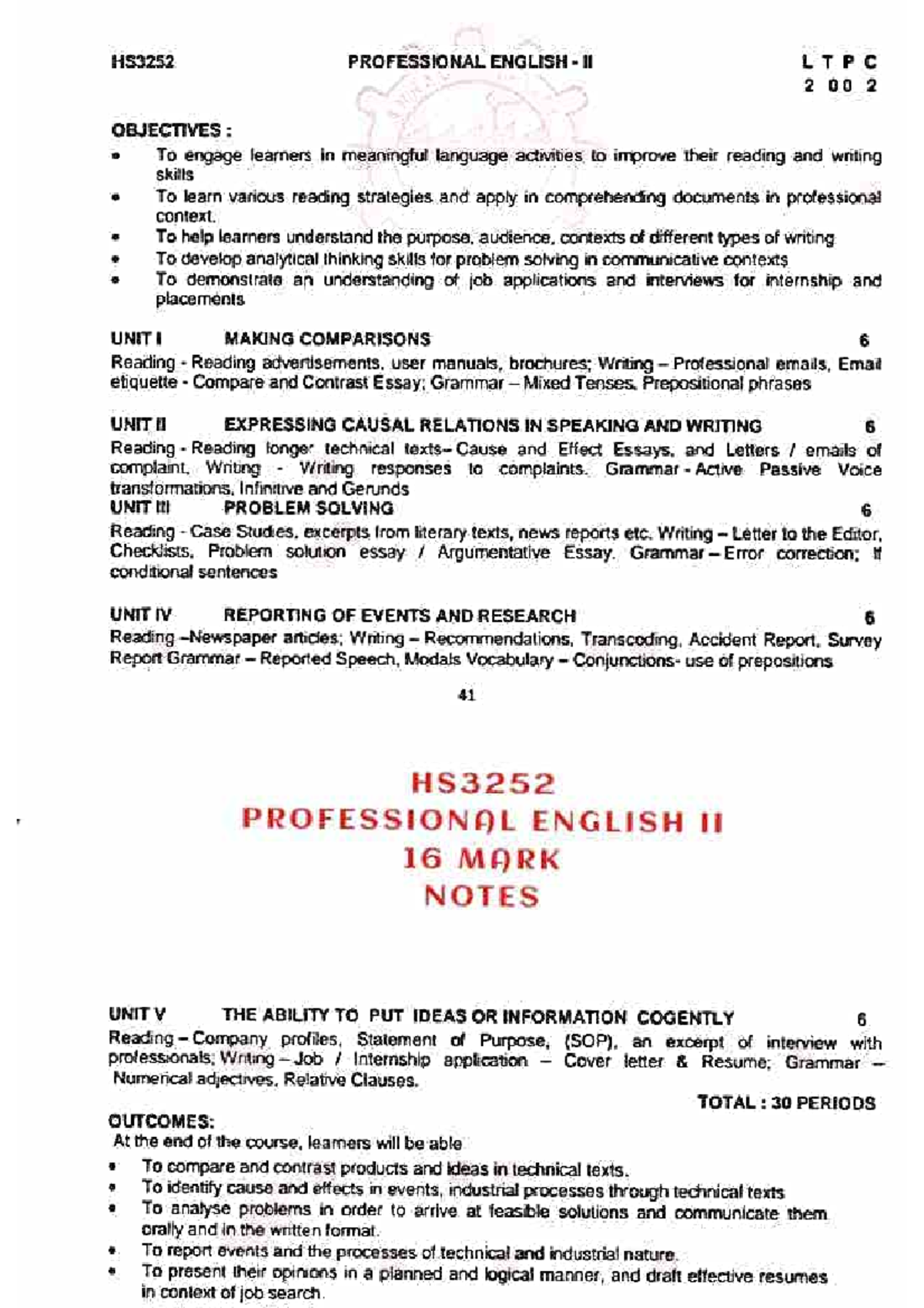 HS3252 16M Notes - Easy material - HS3252 PROFESSIONAL ENGLISH II LTPC ...