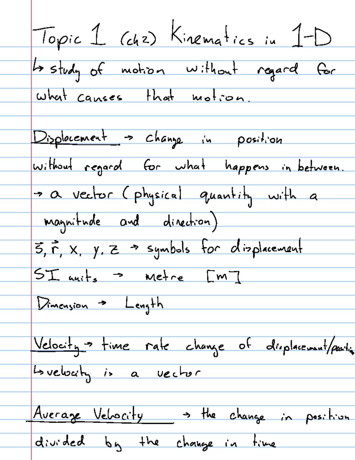Lecture 1B - easy notes - Topic 1 (ch2) Kinematics in study of motion ...