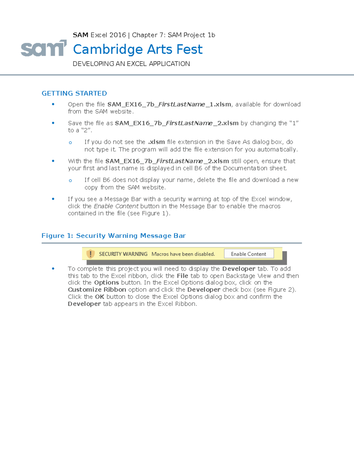 Instructions SAM EX16 7b - Cambridge Arts Fest DEVELOPING AN EXCEL ...