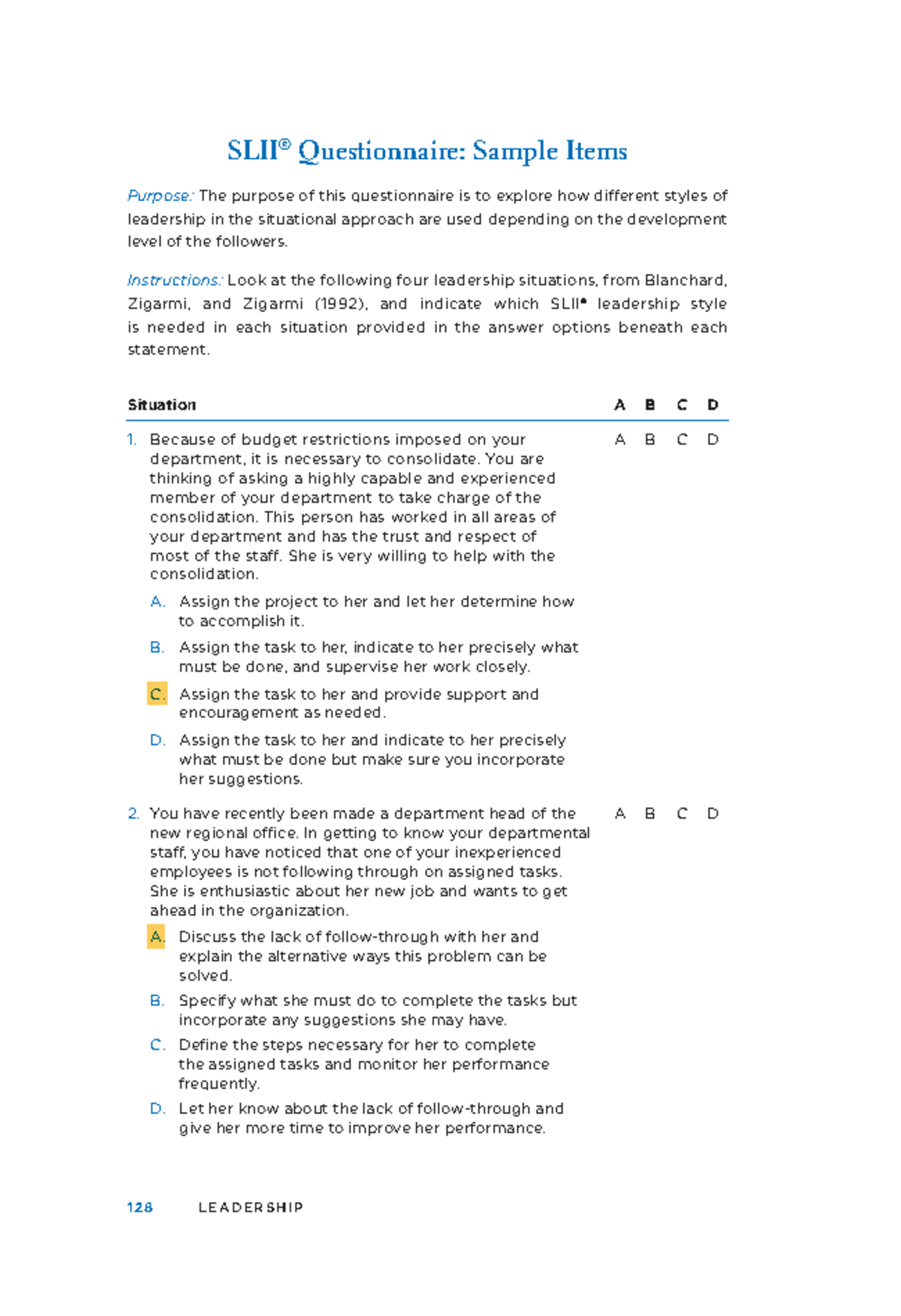 LI 6 Chapter 5 - 12 8 L E a D E R S h I P SLII® Questionnaire: Sample ...