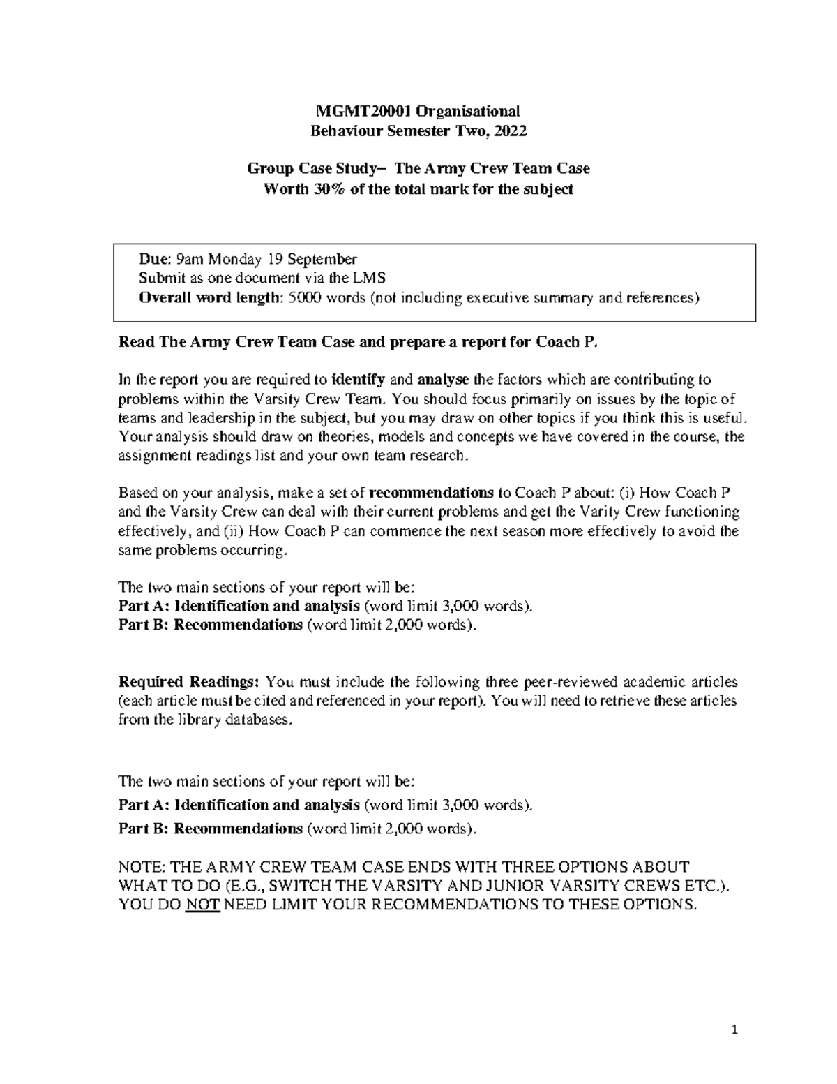 Group Case Study Report Instructions Sem 2 2022 (final v) - MGMT20001 ...