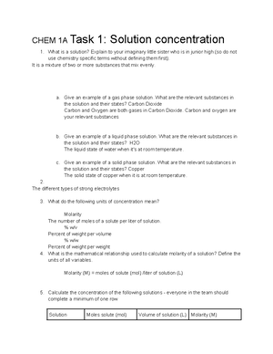 Notes 9 concentration and dilution - CHEM 1A Task 1: Solution ...