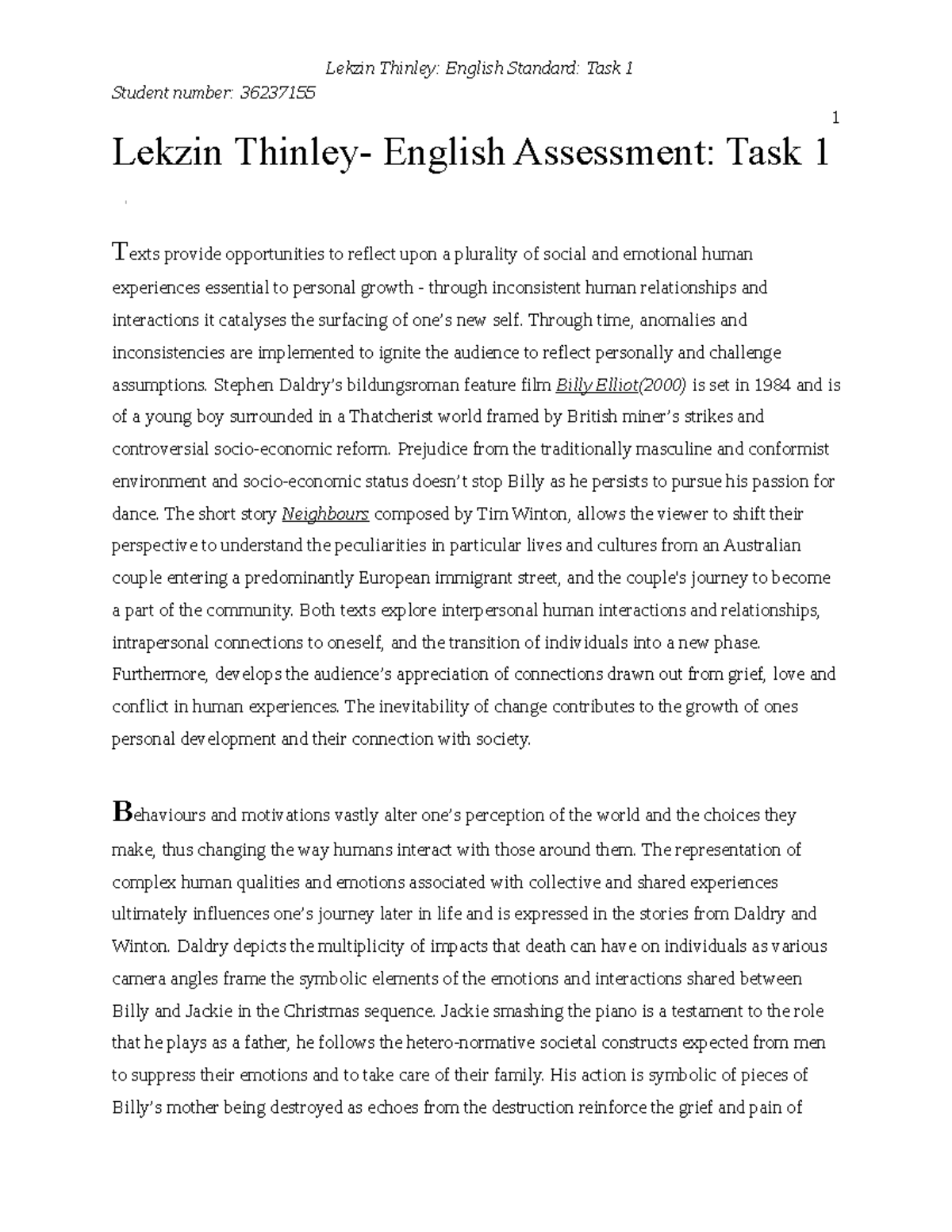 Lekzin Thinley English Task 1 - Student number: 36237155 1 Lekzin ...