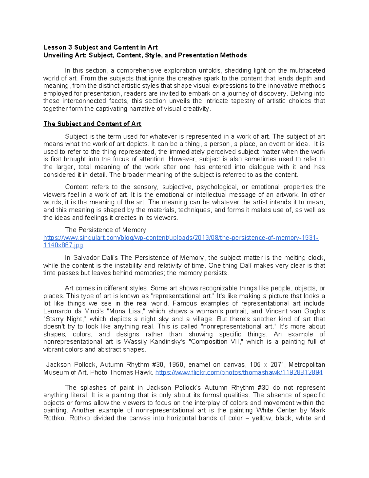 Lesson 3 Subject and Content in Art - From the subjects that ignite the ...