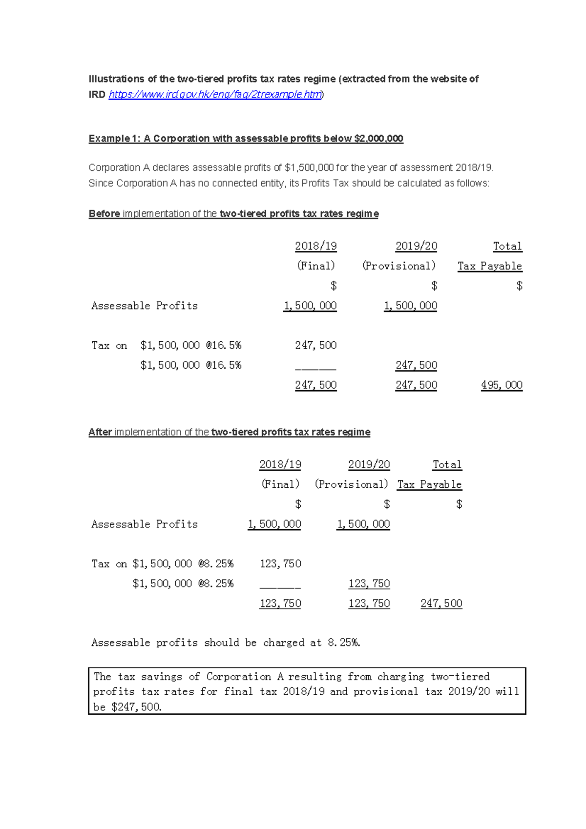 Unit 8 Two-tiered profits tax rates regime examples - Illustrations of ...