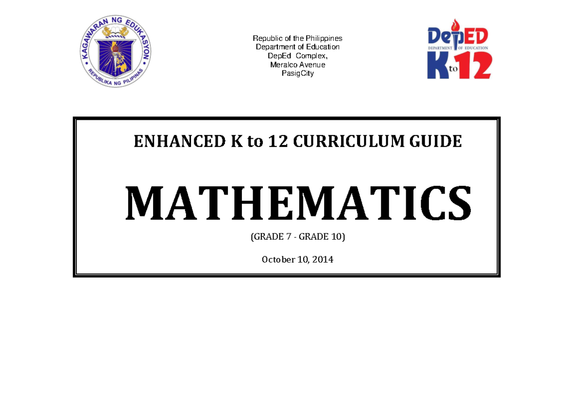 Curriculum Guide Enhanced mathematics Republic Of The Philippines