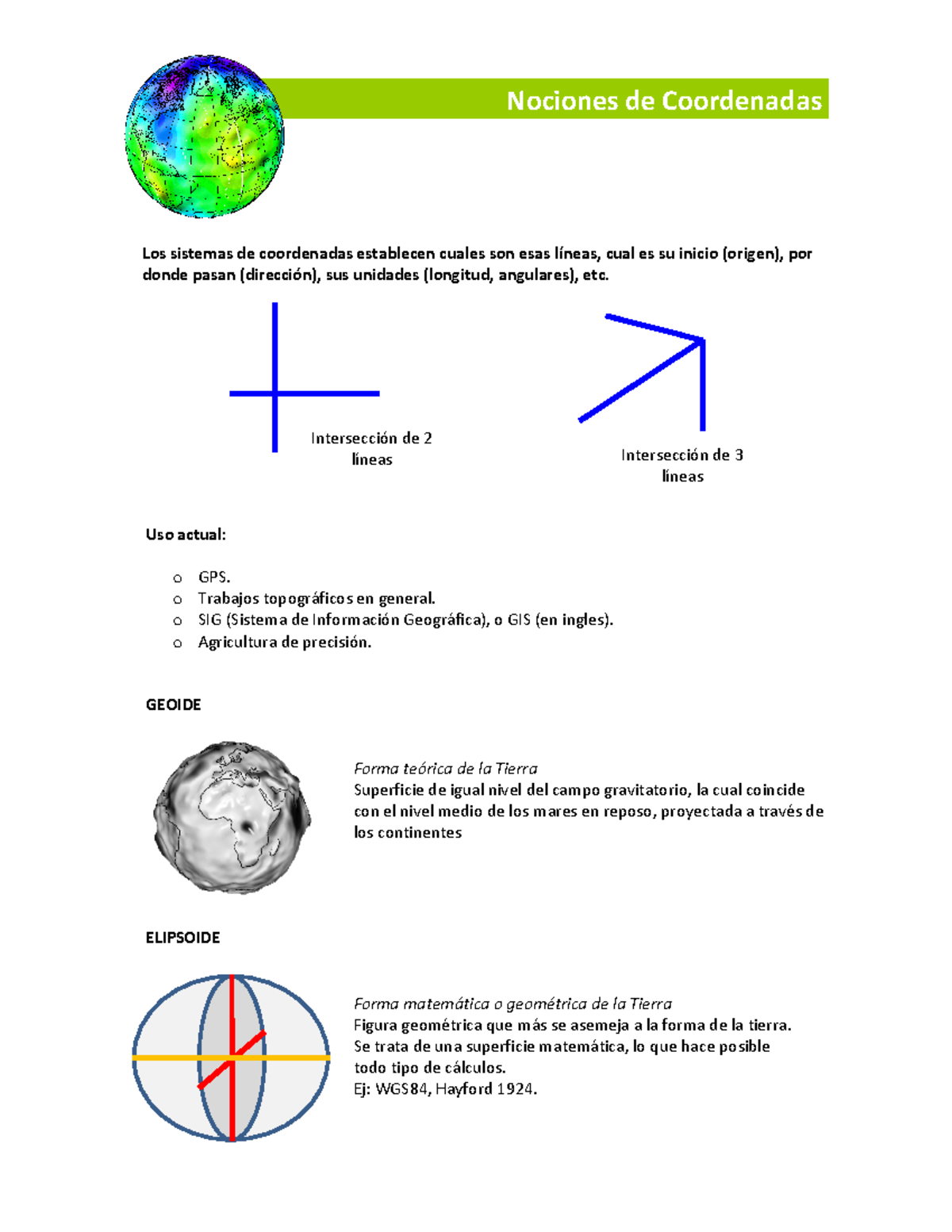 Apunte 2 Coordenadas geoide elipsoide gauss cartas - Nociones de ...
