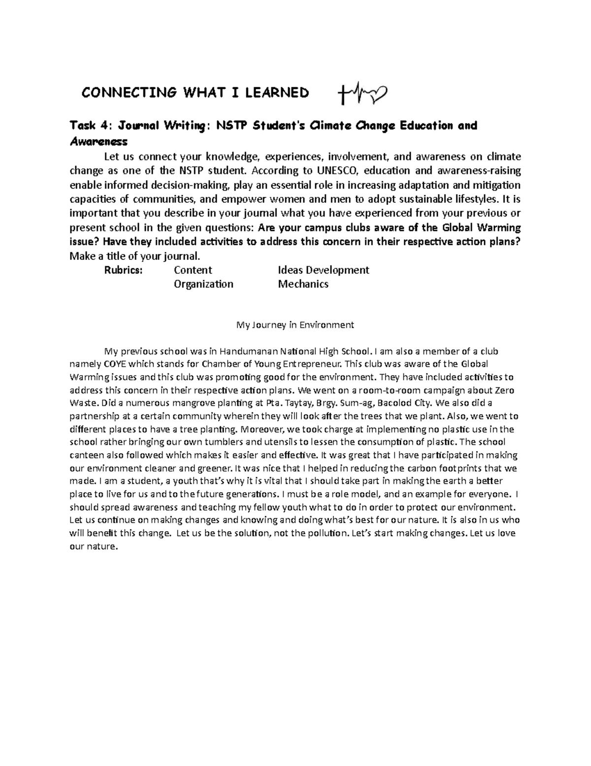 Connecting what i learned NSTP Module 4 - Task 4: Journal Writing: NSTP ...