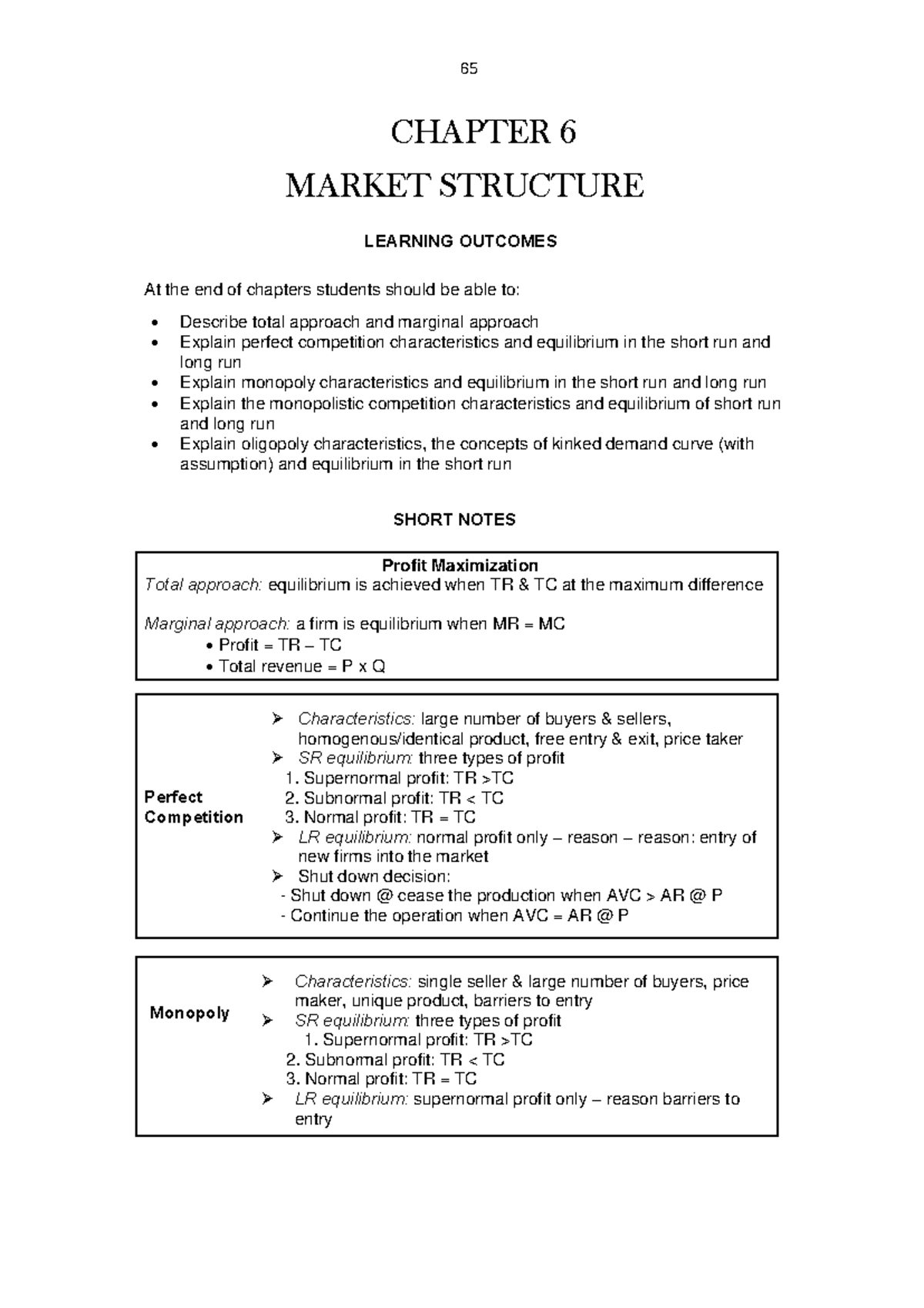 Chapter 6 new - Huhuhuh - CHAPTER 6 MARKET STRUCTURE LEARNING OUTCOMES ...