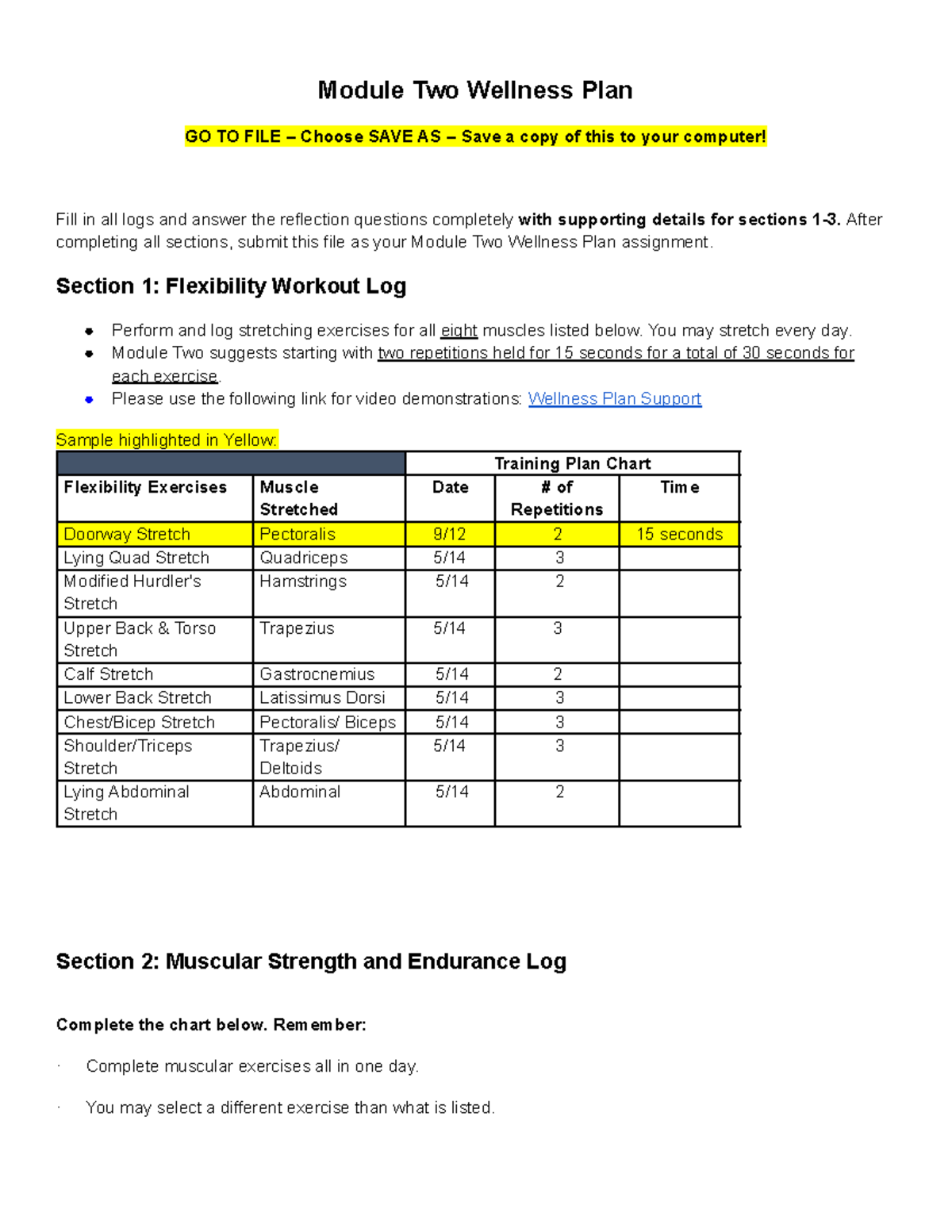 Copy of Module 2 Wellness Plan - Module Two Wellness Plan GO TO FILE ...