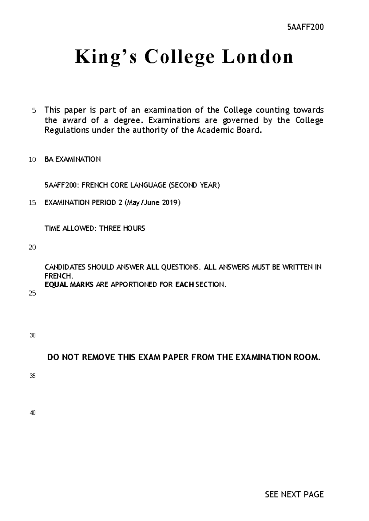 F200 Past Paper May 2019 - King’s College London This paper is part of ...