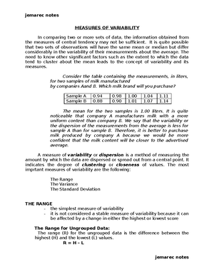 Quantiles - Ungrouped Data (Statistics and Probability) - jemarec notes ...