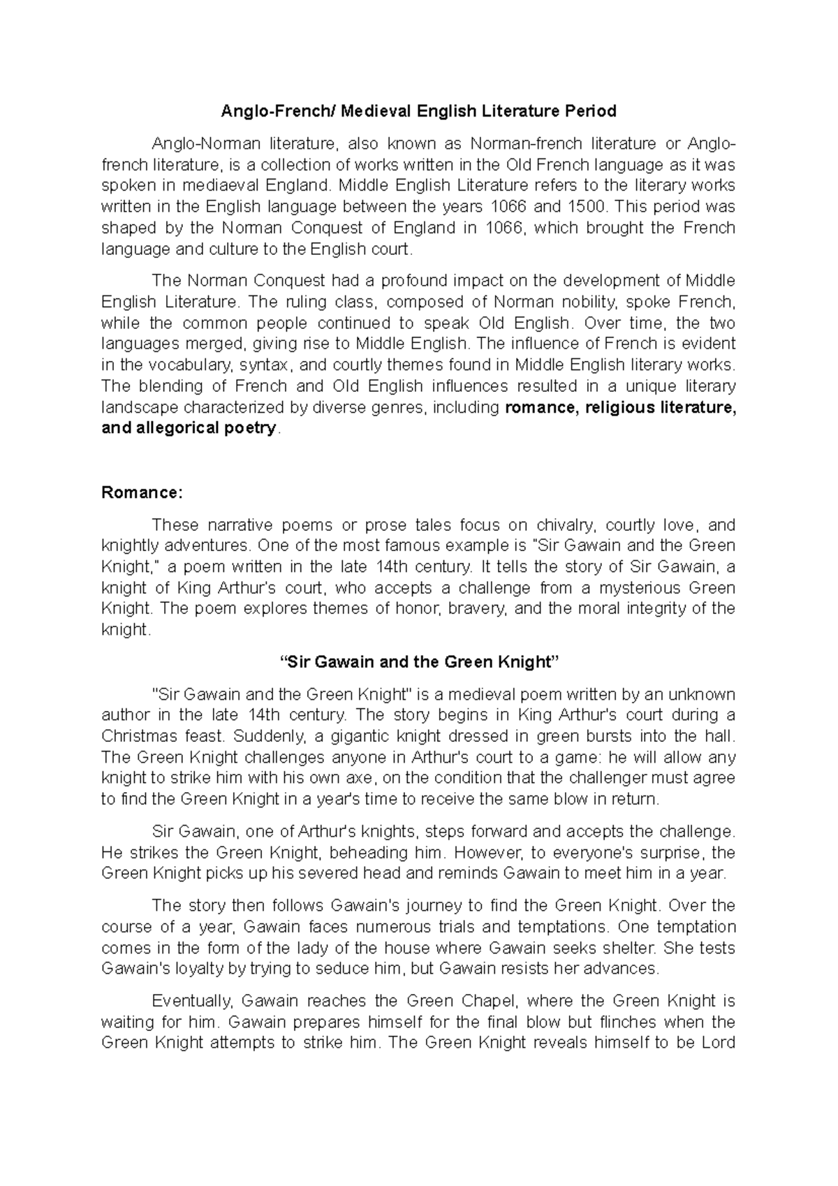 Anglo- French - notes - Anglo-French/ Medieval English Literature ...