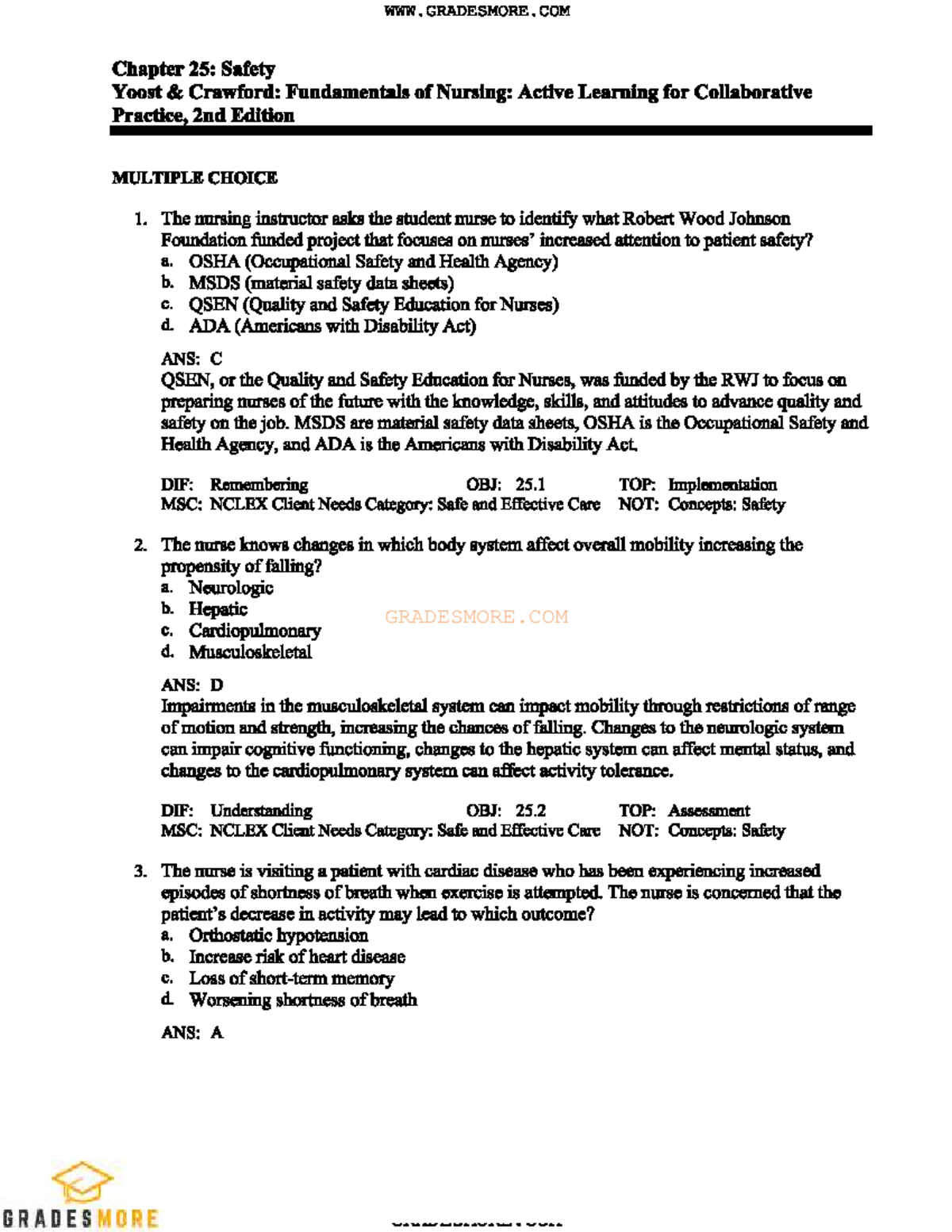 Yoost CH.25 TEST-BANK - Test Bank - NUR204 - Studocu