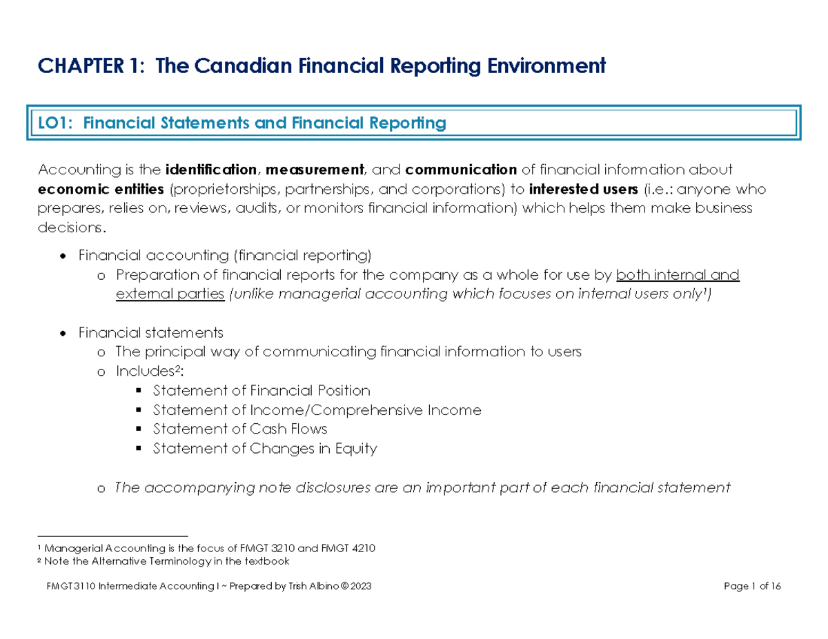 Chapter 1 Lecture Notes (TA 2023) - Canadian Financial Reporting ...