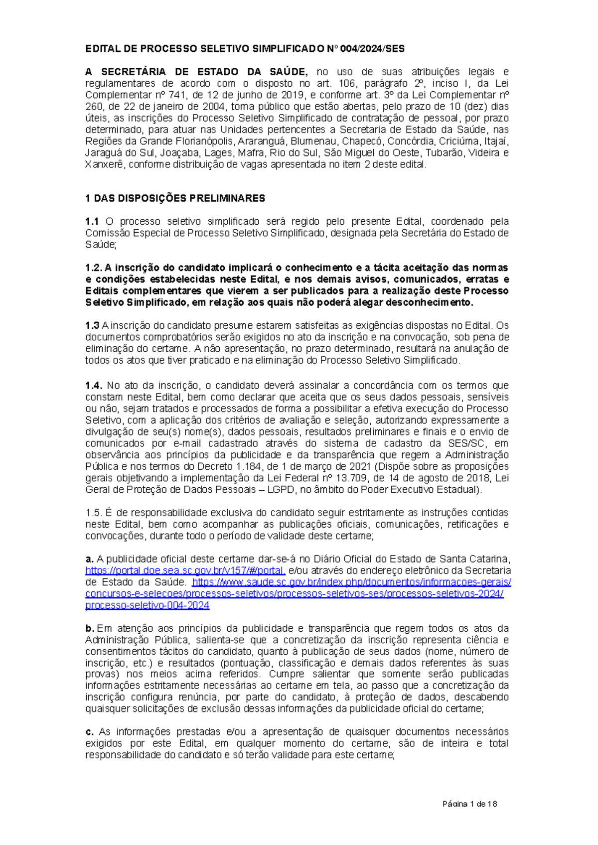 Edital PSS 004-2024 - SES - Enfermagem - EDITAL DE PROCESSO SELETIVO ...