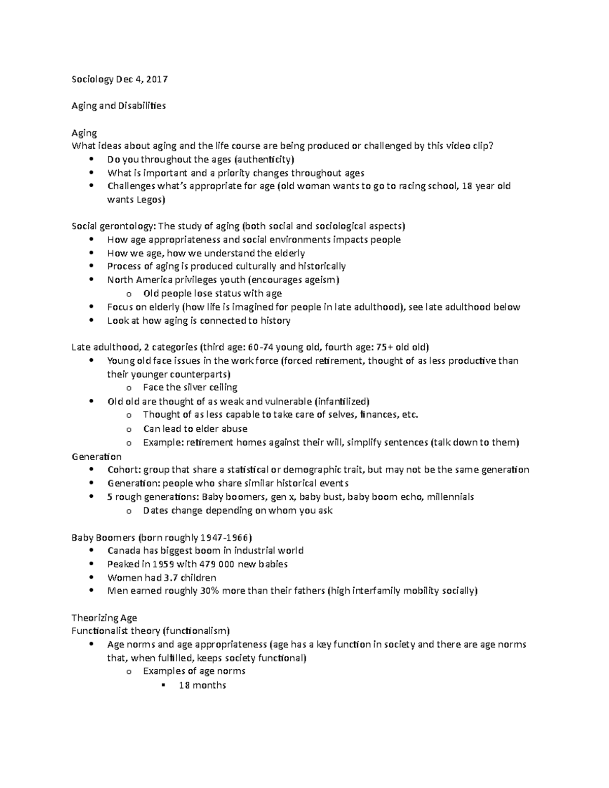 Ageism Lecture Notes - Sociology Dec 4, 2017 Aging and Disabilities ...