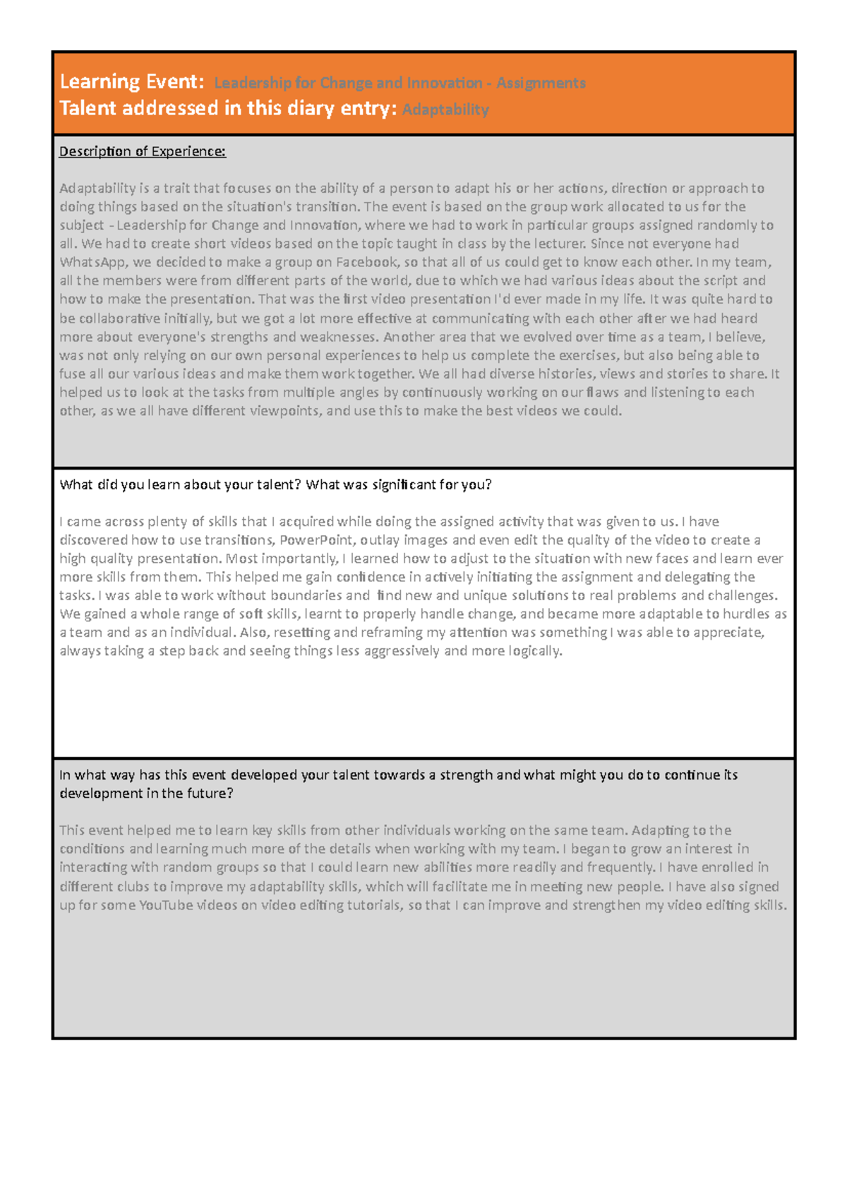 Project Management Practice - PMP - Reflective Diary - Learning Event ...