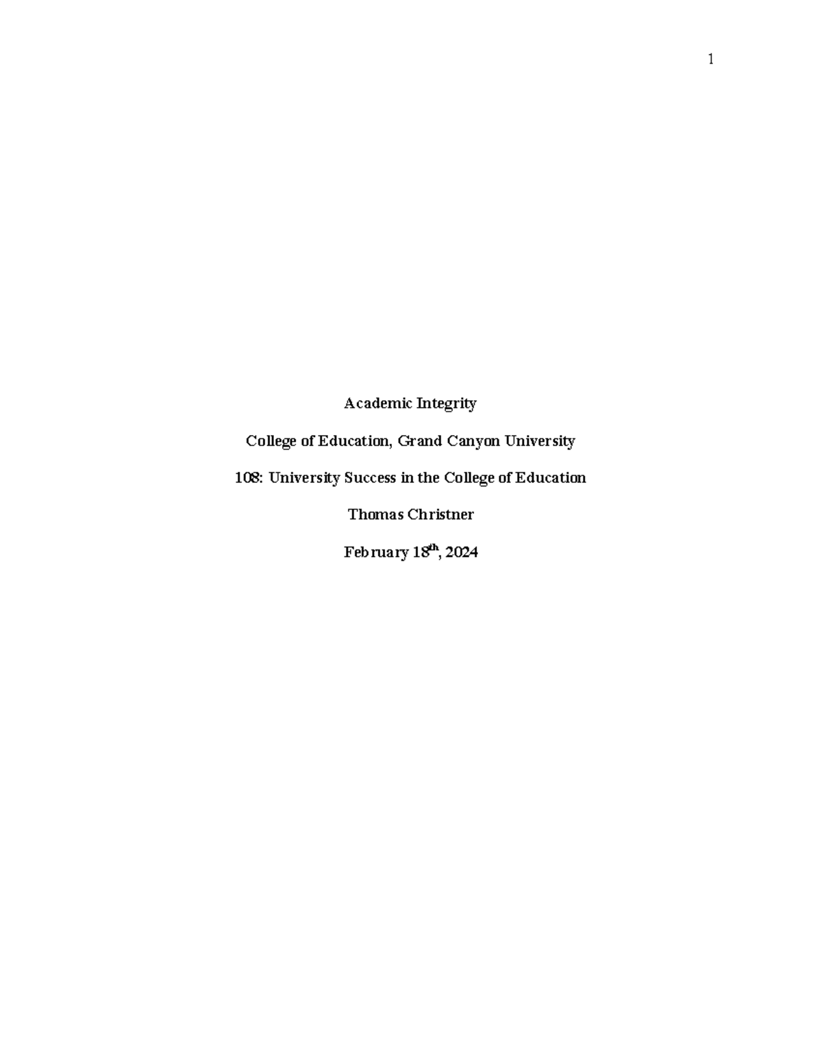 Academic Integrity Assignment - Academic Integrity College of Education ...