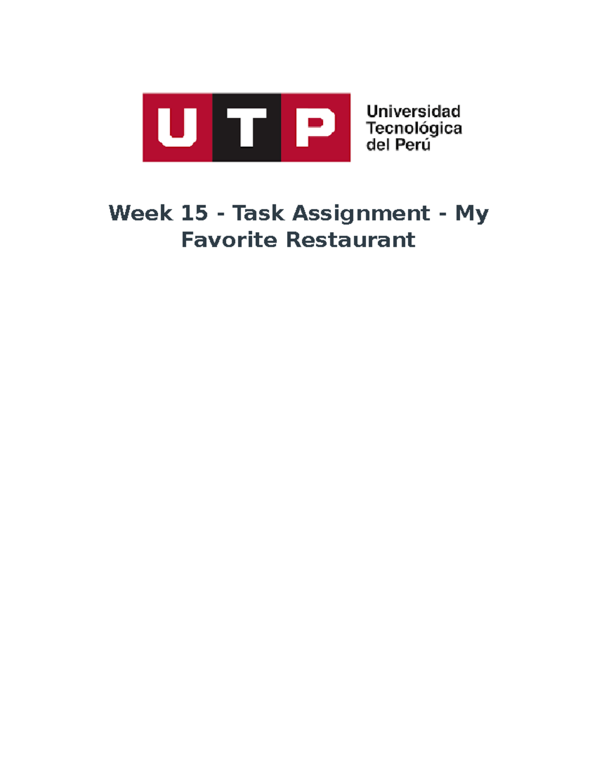 TASK WEEK 15 - Ingles II - ingles, tarea - Week 15 - Task Assignment - My Favorite Restaurant ...