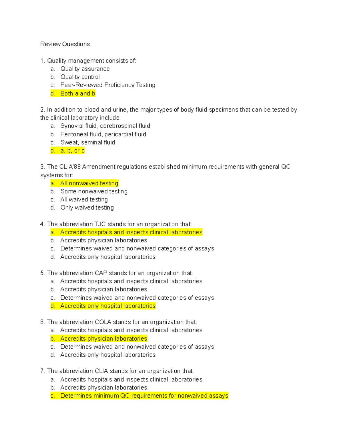 MLAB 1101 Homework Ch 3 - Review Questions Quality management consists ...