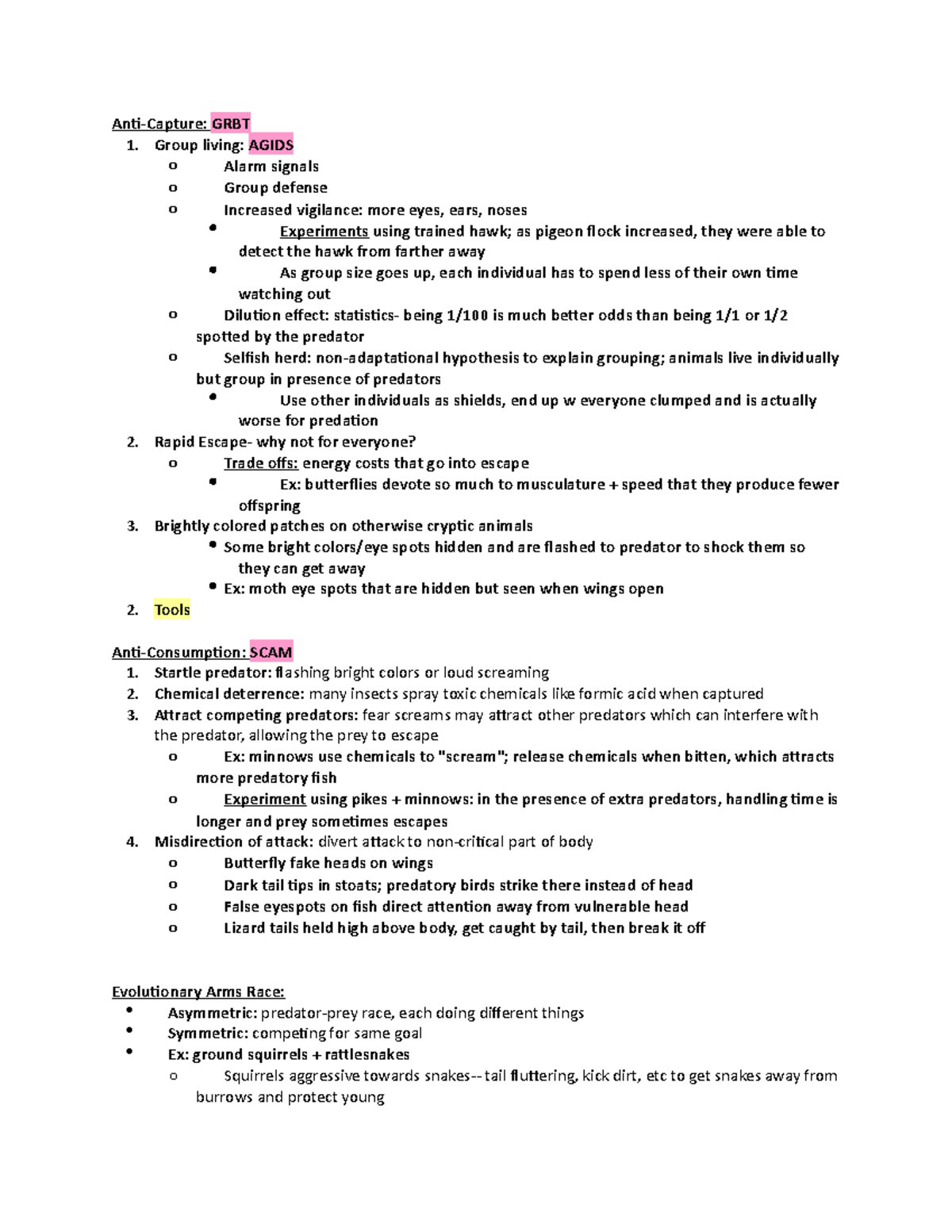 Lecture 13 notes - Anti-Capture: GRBT Group living: AGIDS o Alarm ...