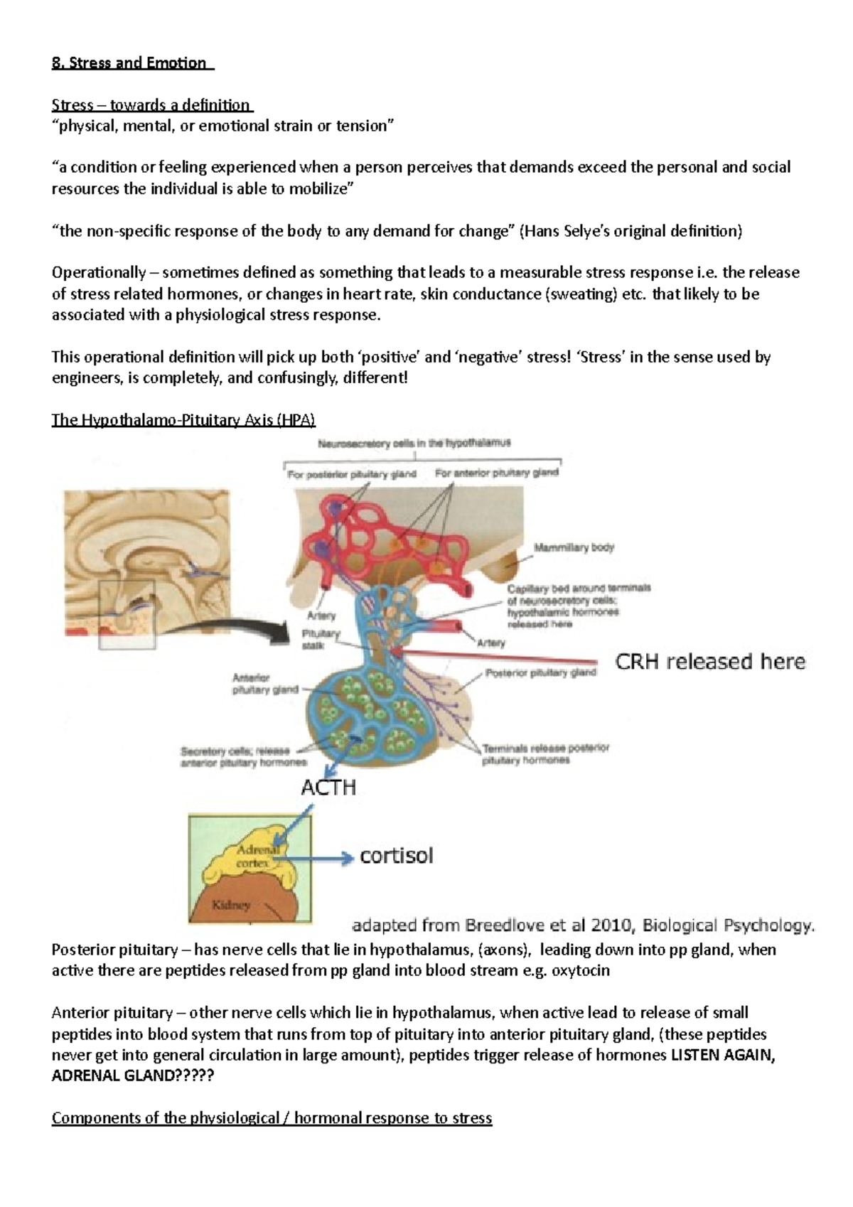 8. stress and emotion - Lecture notes 8 - 8. Stress and Emotion Stress ...