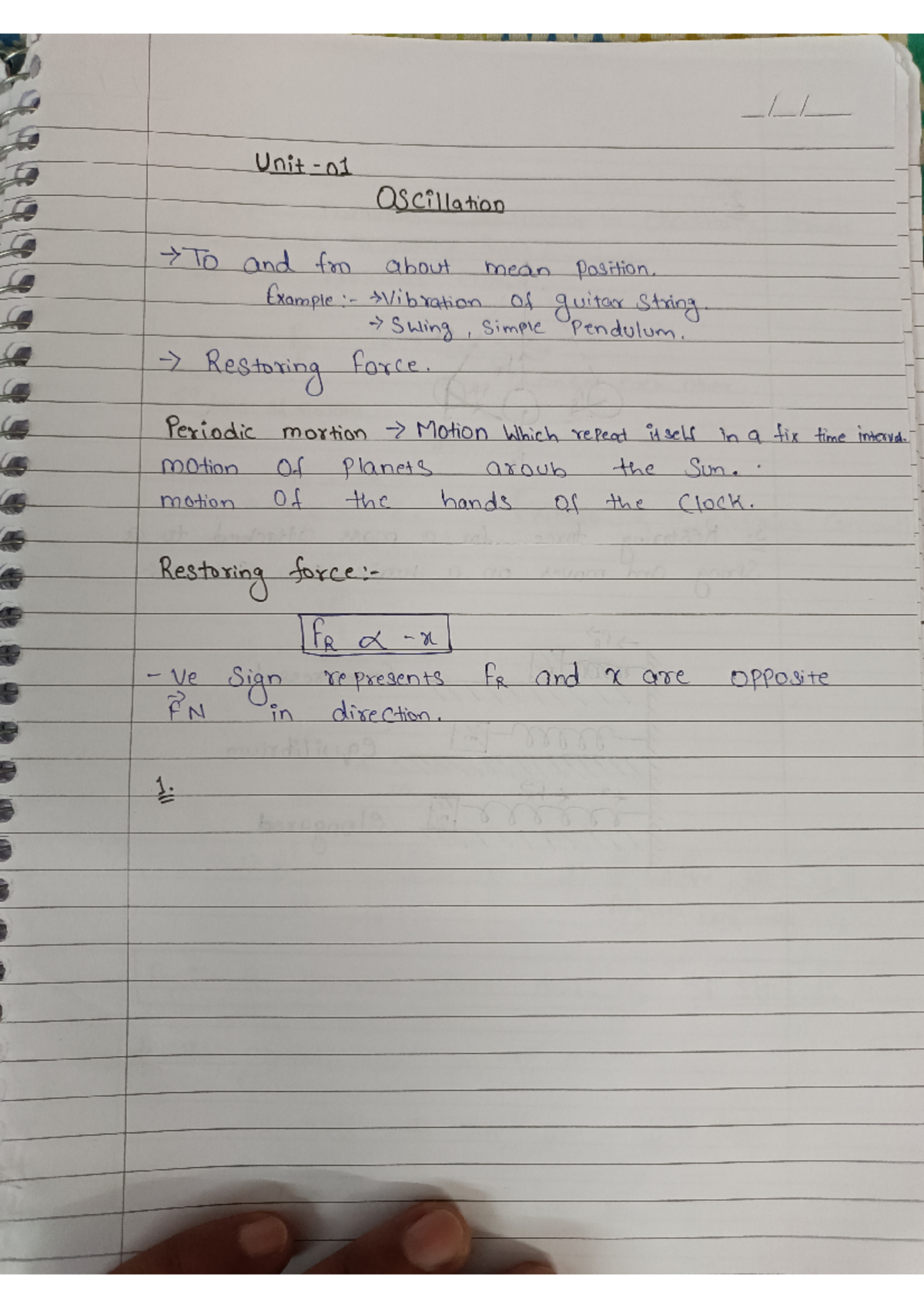 Oscillation Physics - Unit 01 Oscillation To and fro about mean ...