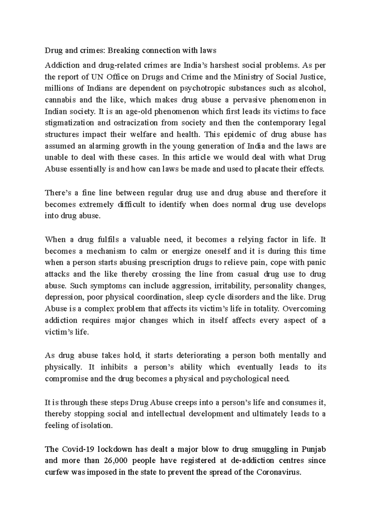 Drug and crimes - an easy yet detailed article on drug use and laws in ...