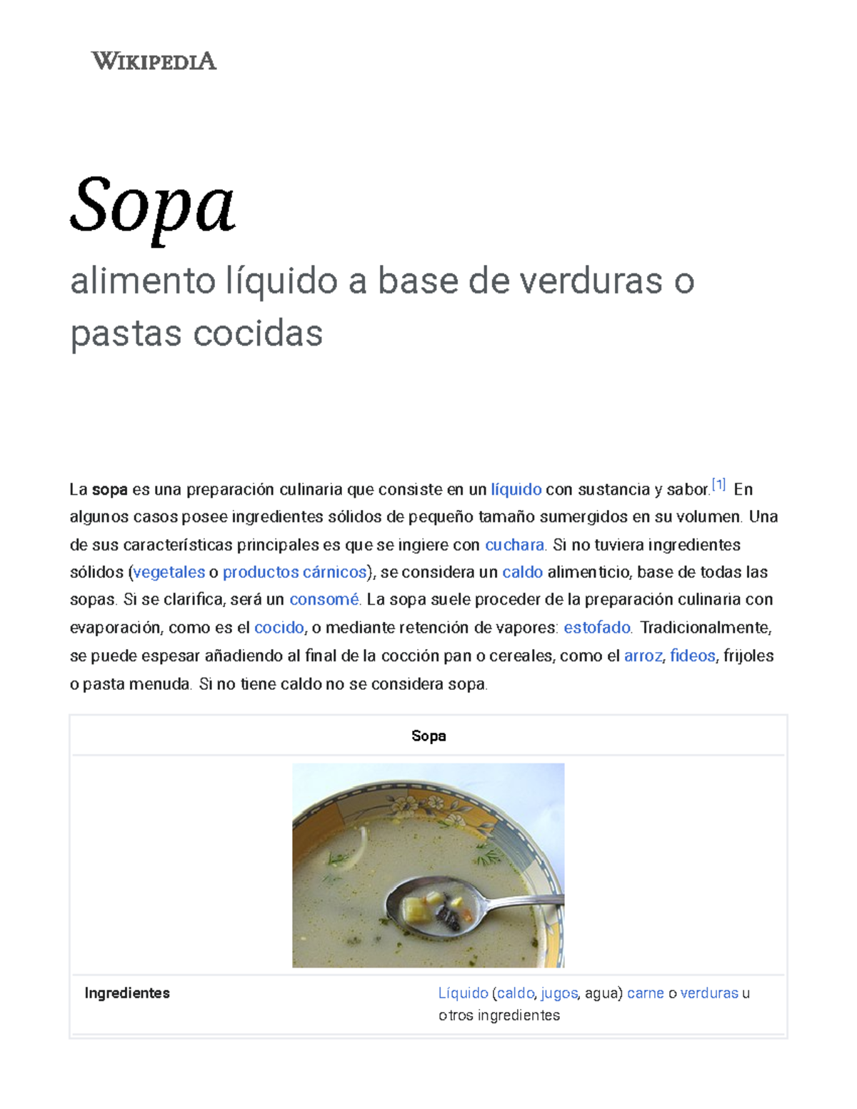 Sopa - Wikipedia, la enciclopedia libre - Sopa alimento líquido a base ...