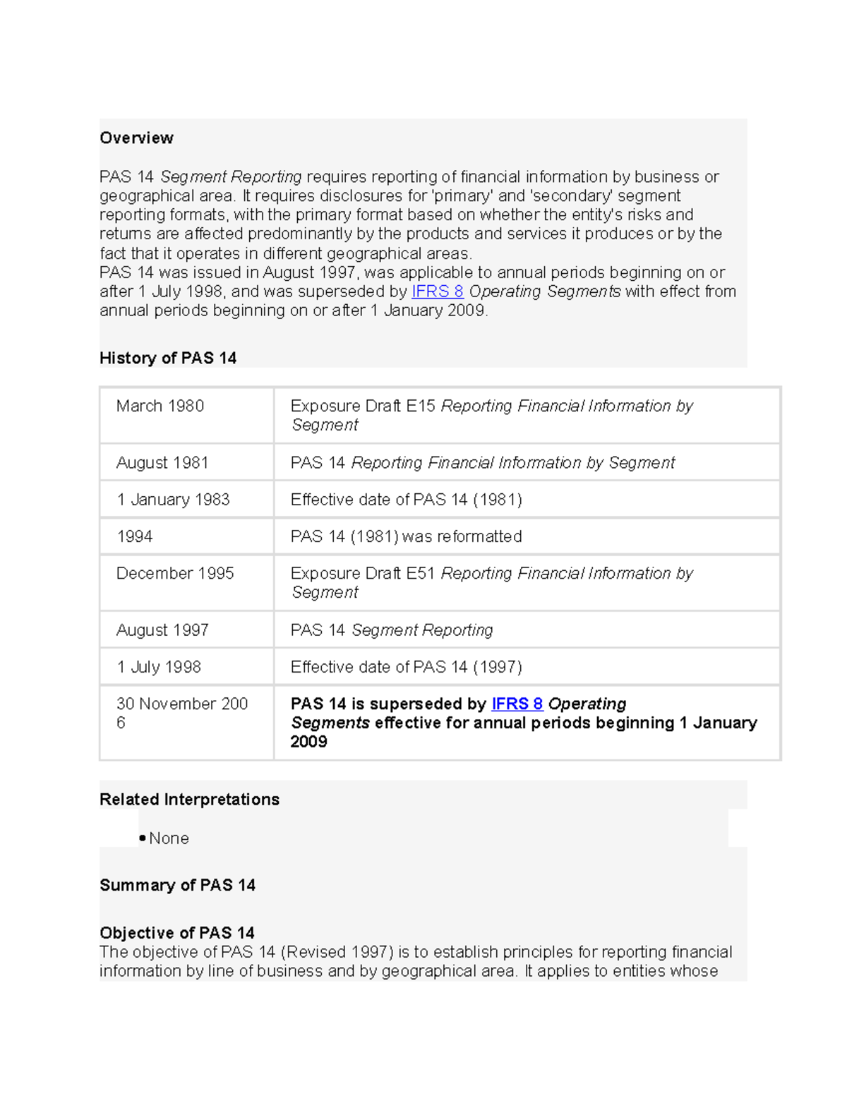PAS 14 Segment Reporting - It requires disclosures for 'primary' and ...