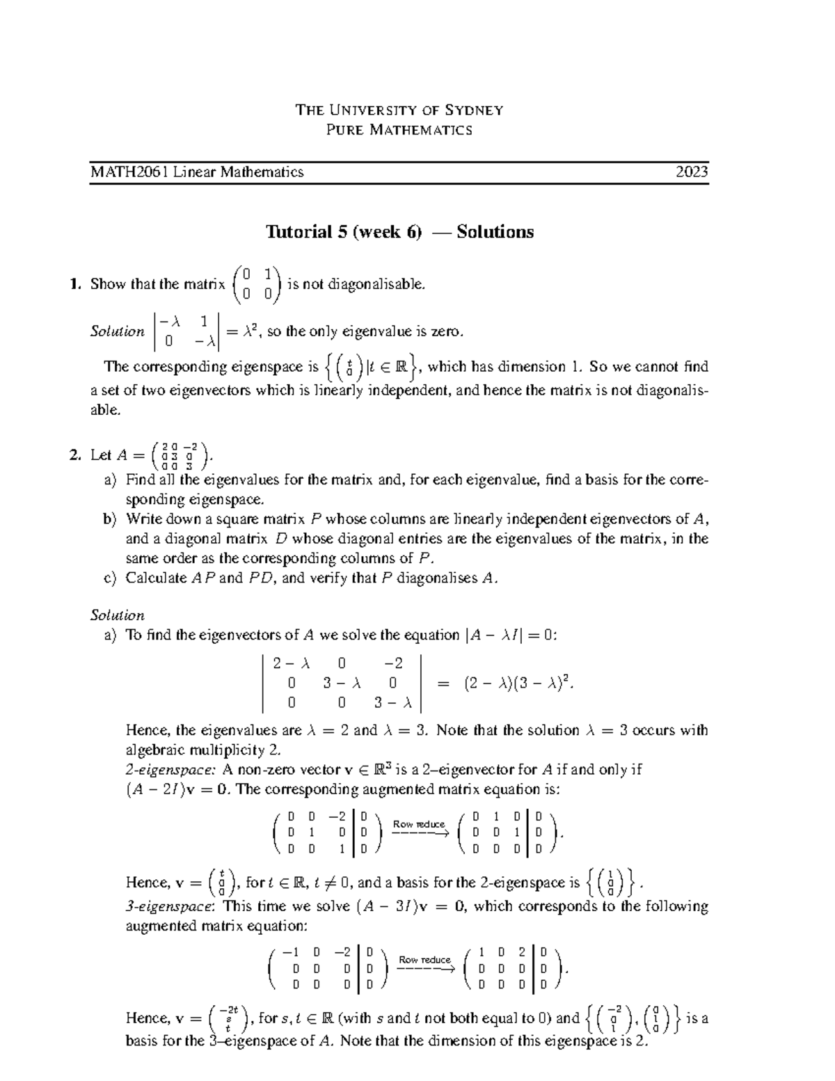 Tut05s - hi this - THE UNIVERSITY OF SYDNEY PURE MATHEMATICS MATH2061 ...