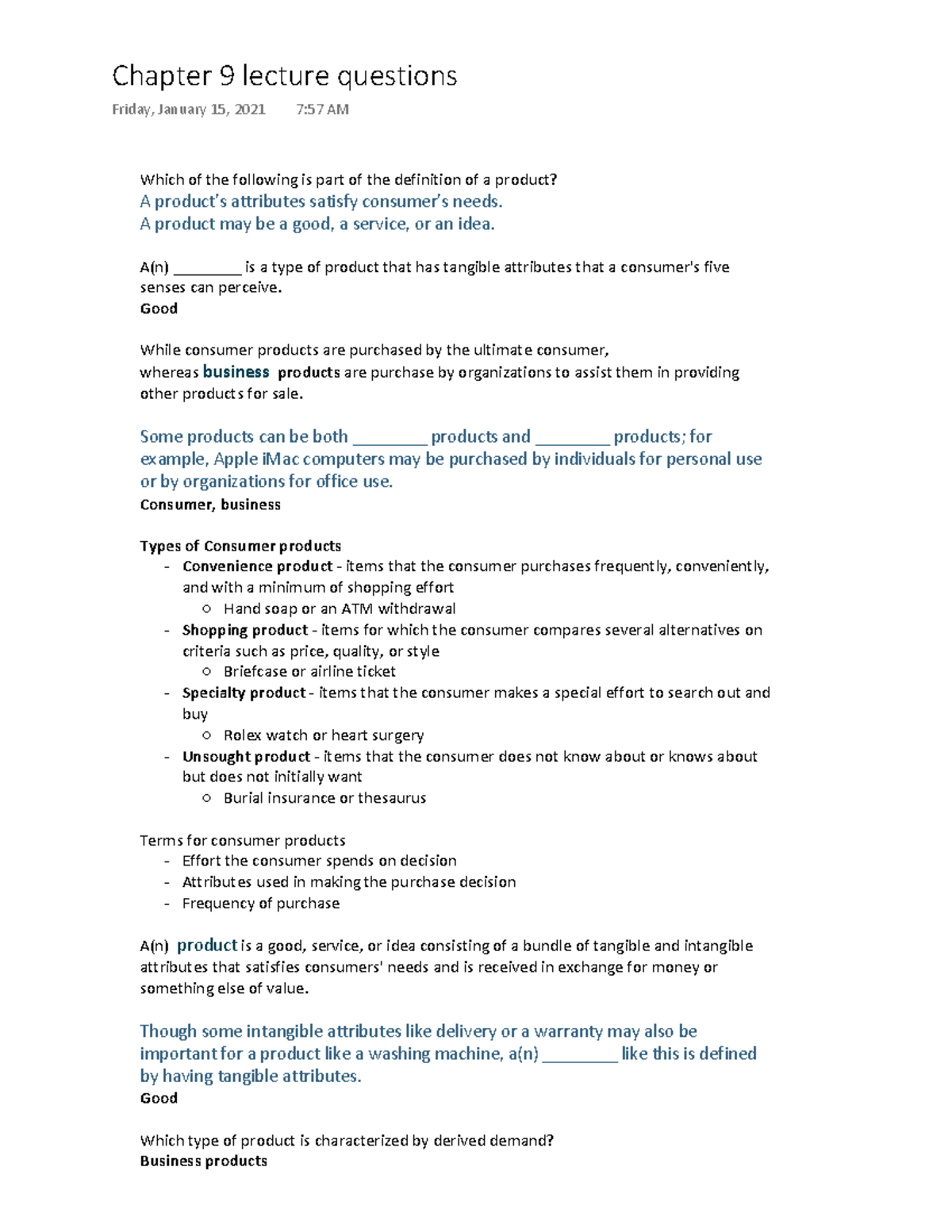 Chapter 9 lecture - product, goods, services, types of consumer ...